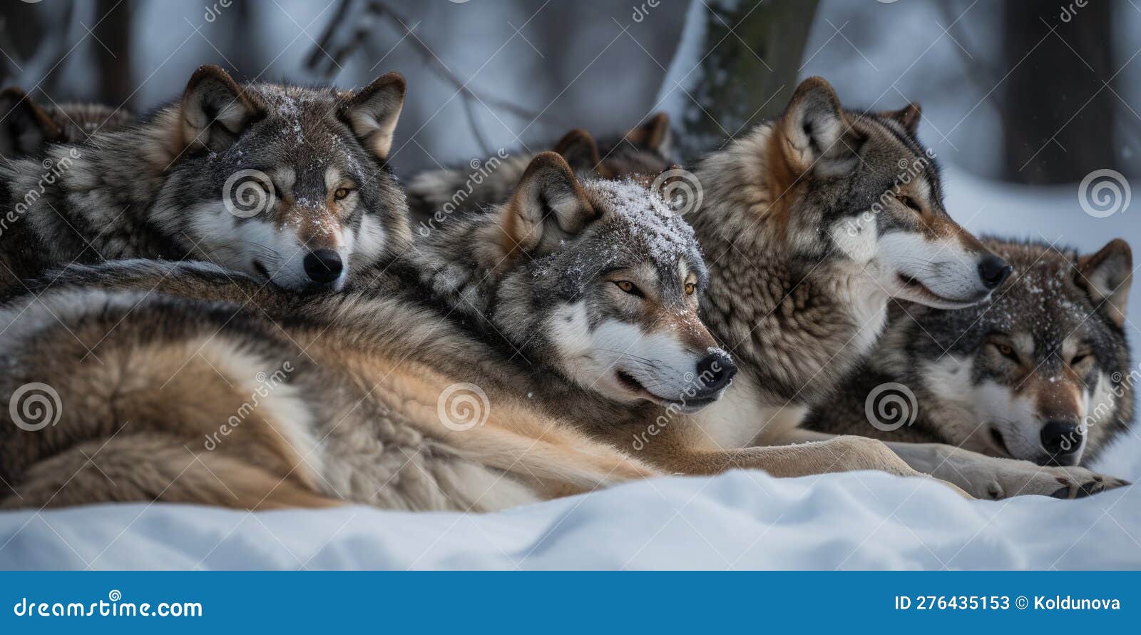 A Pack of Wolves Sleeping in the Snow, Concept of Animal Behavior ...