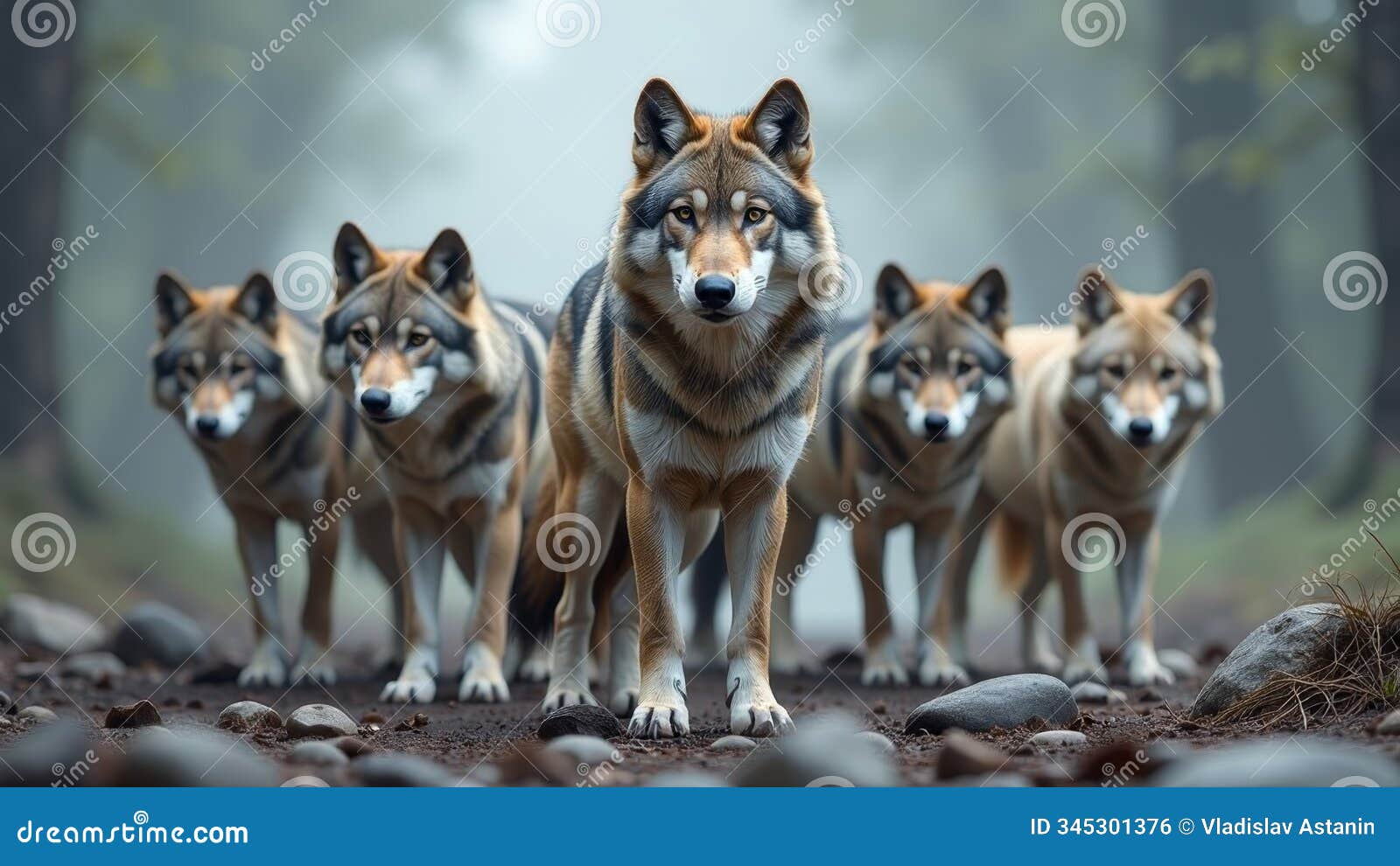 A Pack of Wolves and Their Leader Stand in Front of the Camera Stock ...