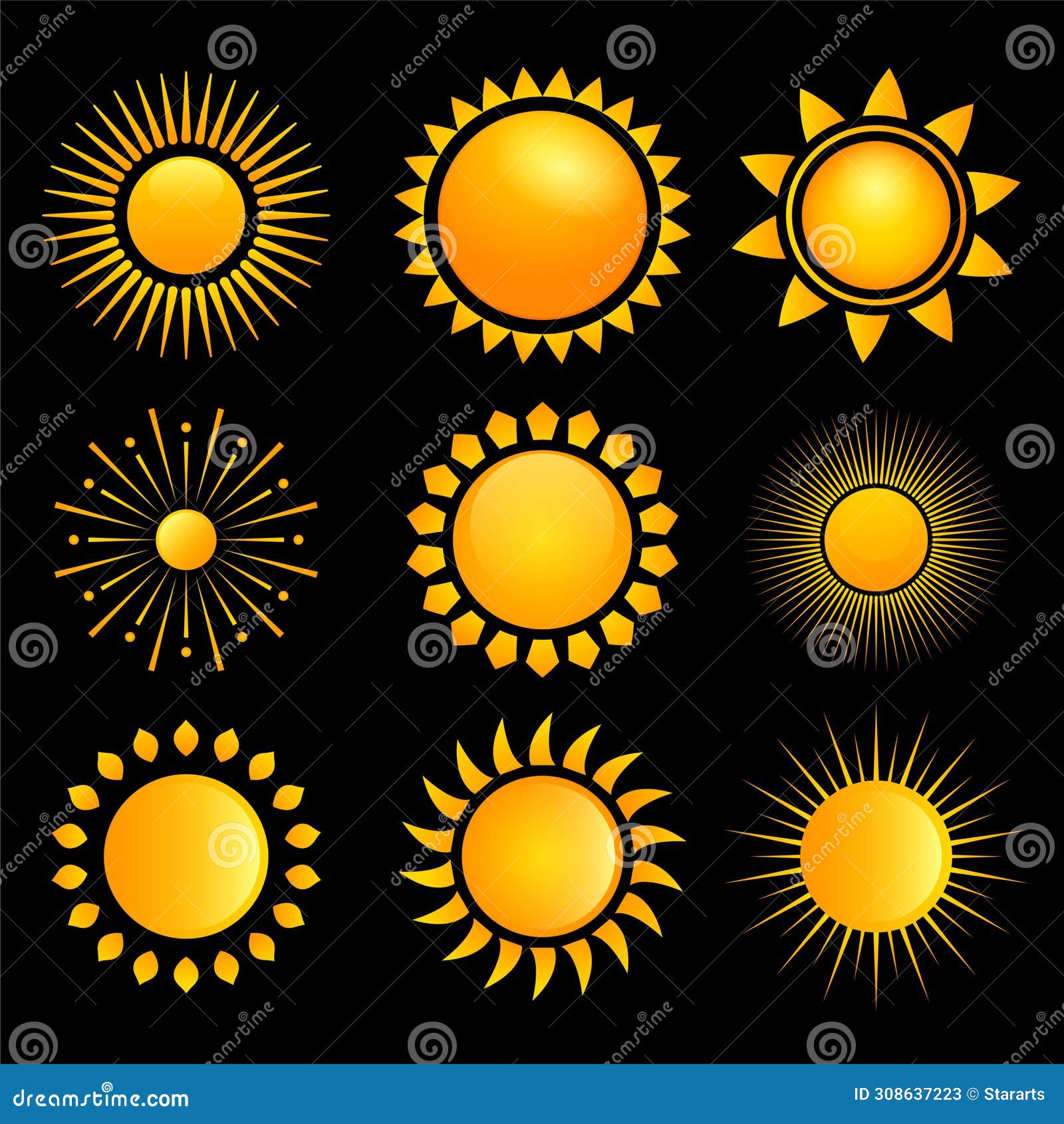 Pack of Yellow Sun Rays Element Design Stock Vector - Illustration of ...