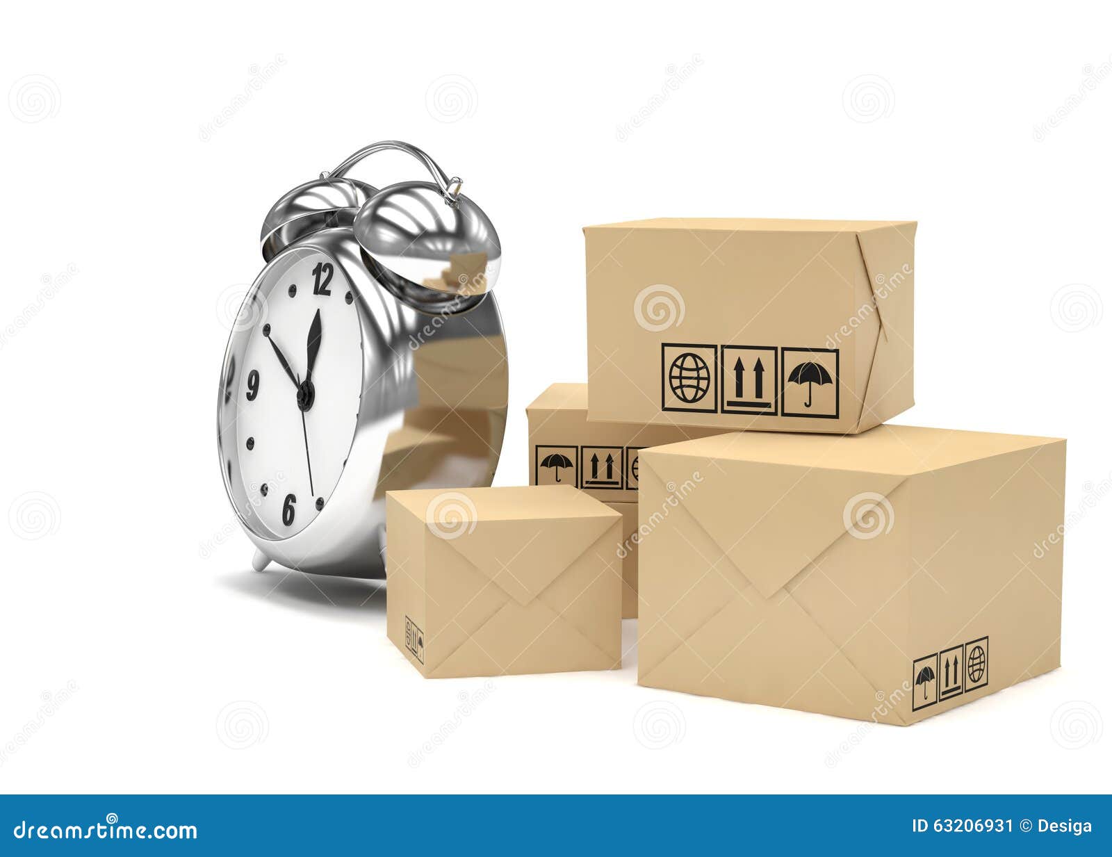 Package and Alarm Clock, Delivery Concept Stock Image - Image of ...