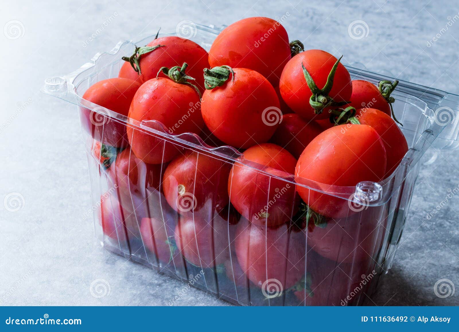 Package of Cherry Tomatoes in Plastic Box / Container. Stock Photo ...