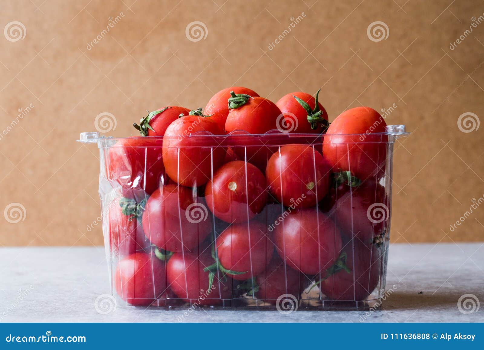 Package of Cherry Tomatoes in Plastic Box / Container. Stock Photo ...