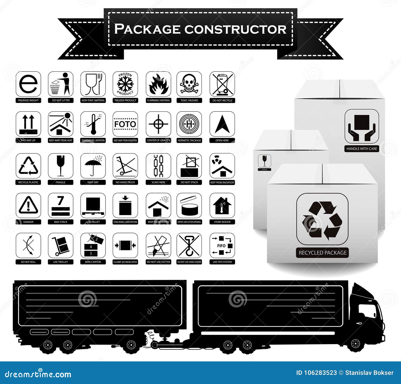 Package Constructor. Packaging Symbols. Icon Set. Vector Illustration ...