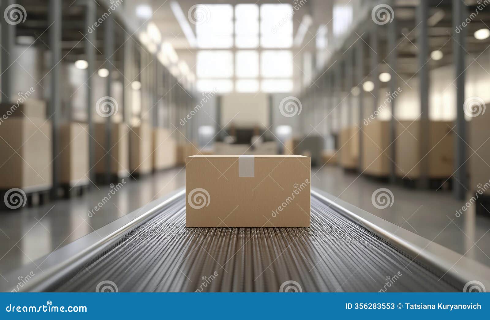 Package on Conveyor Belt in Warehouse, Modern Logistics Facility ...