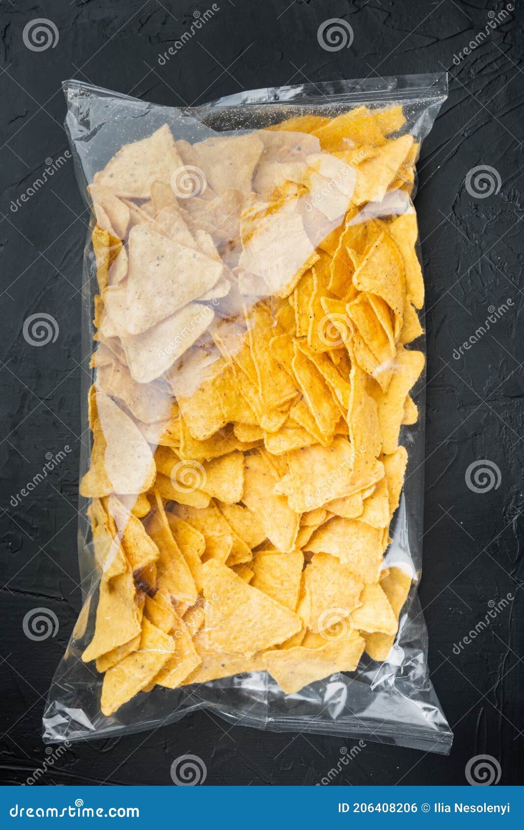 Package Corn Chips, on Black Background, Top View or Flat Lay Stock ...