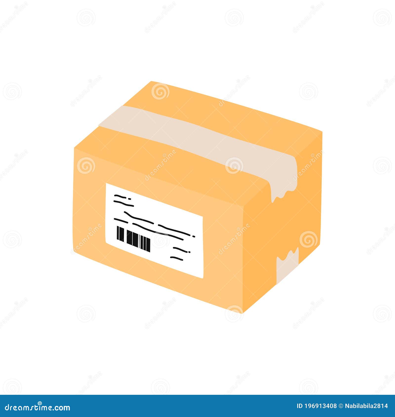 Package Delivery Box with Shipping Label Hand Drawn Vector Illustration ...
