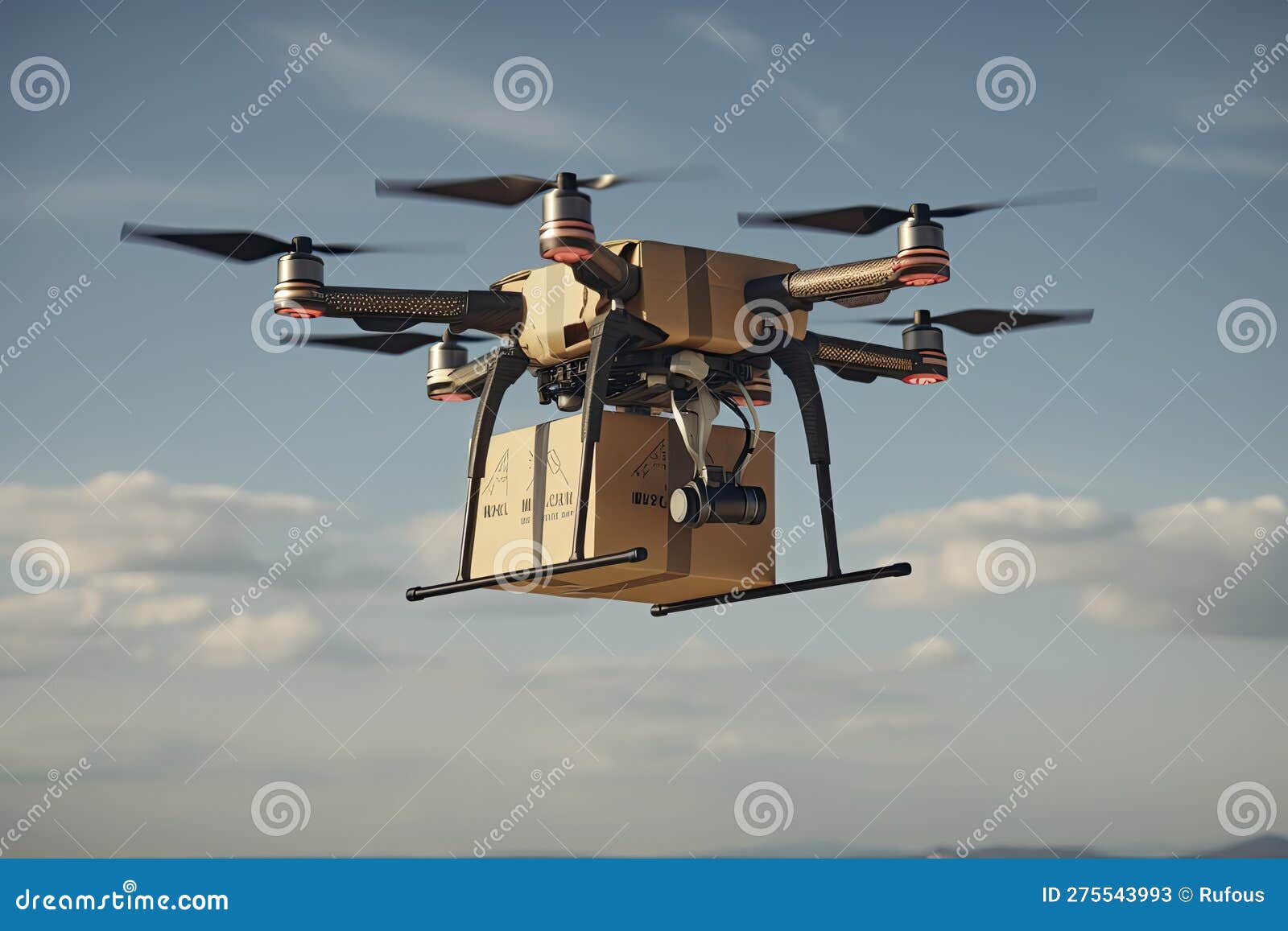 Package Delivery by Drone stock illustration. Illustration of generated ...