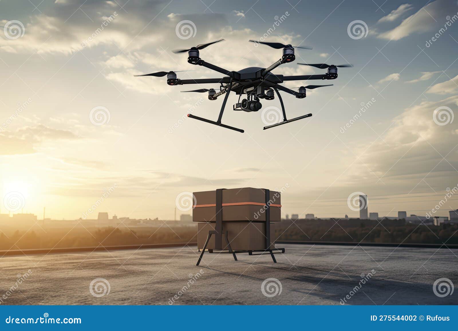 Package Delivery by Drone stock photo. Image of cloud - 275544002