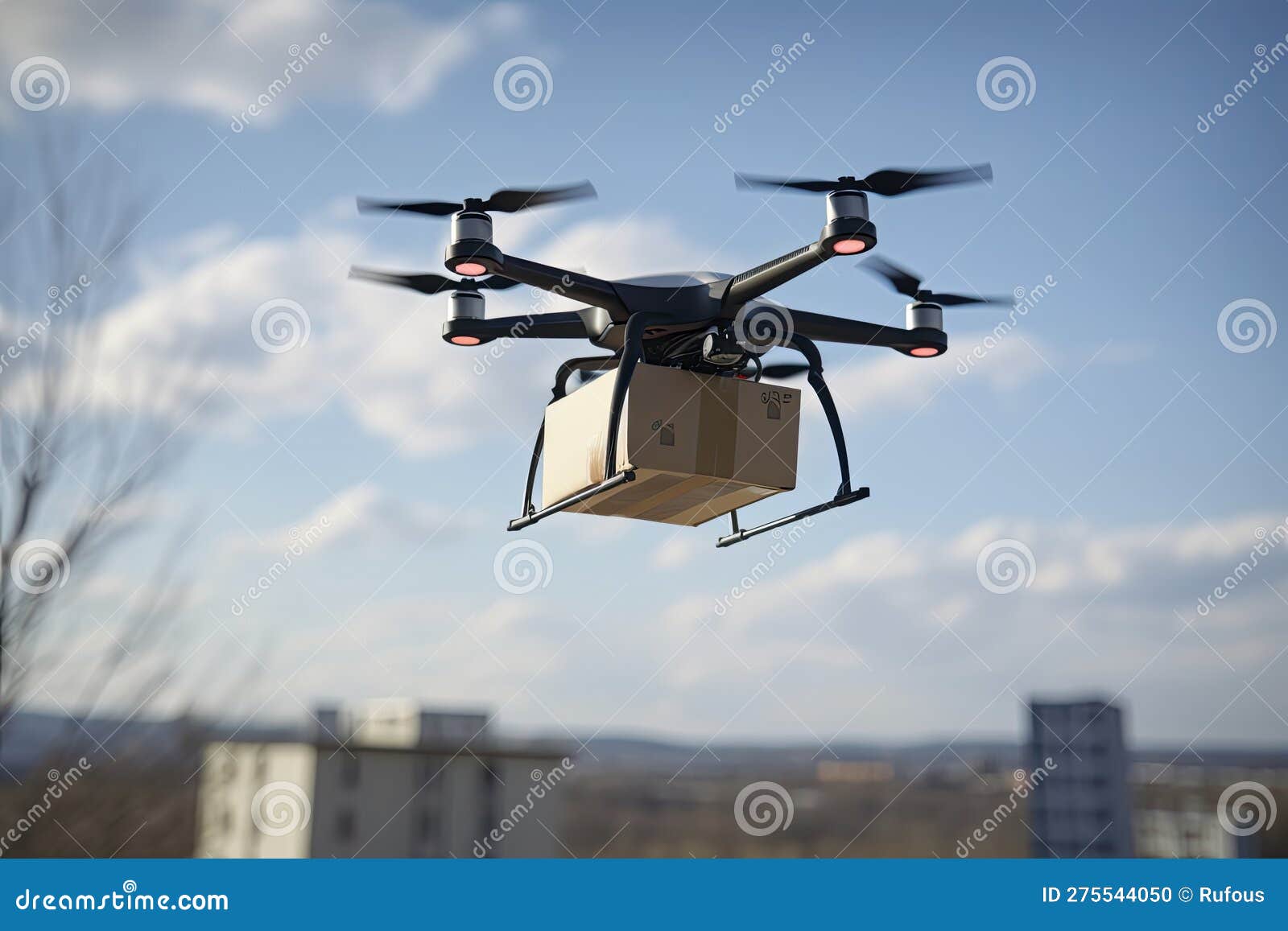 Package Delivery by Drone stock illustration. Illustration of remote ...
