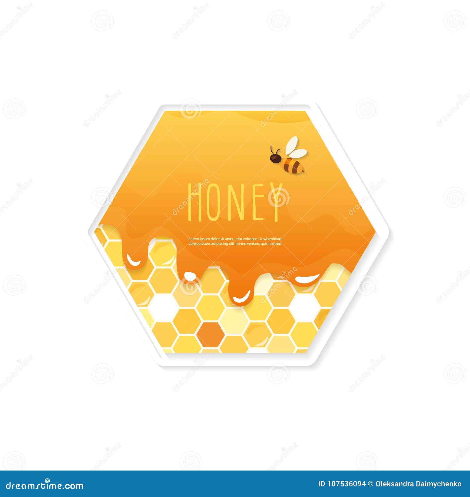 Package Design. Hexagon Shape Label. Pattern with Melted Honey on the ...