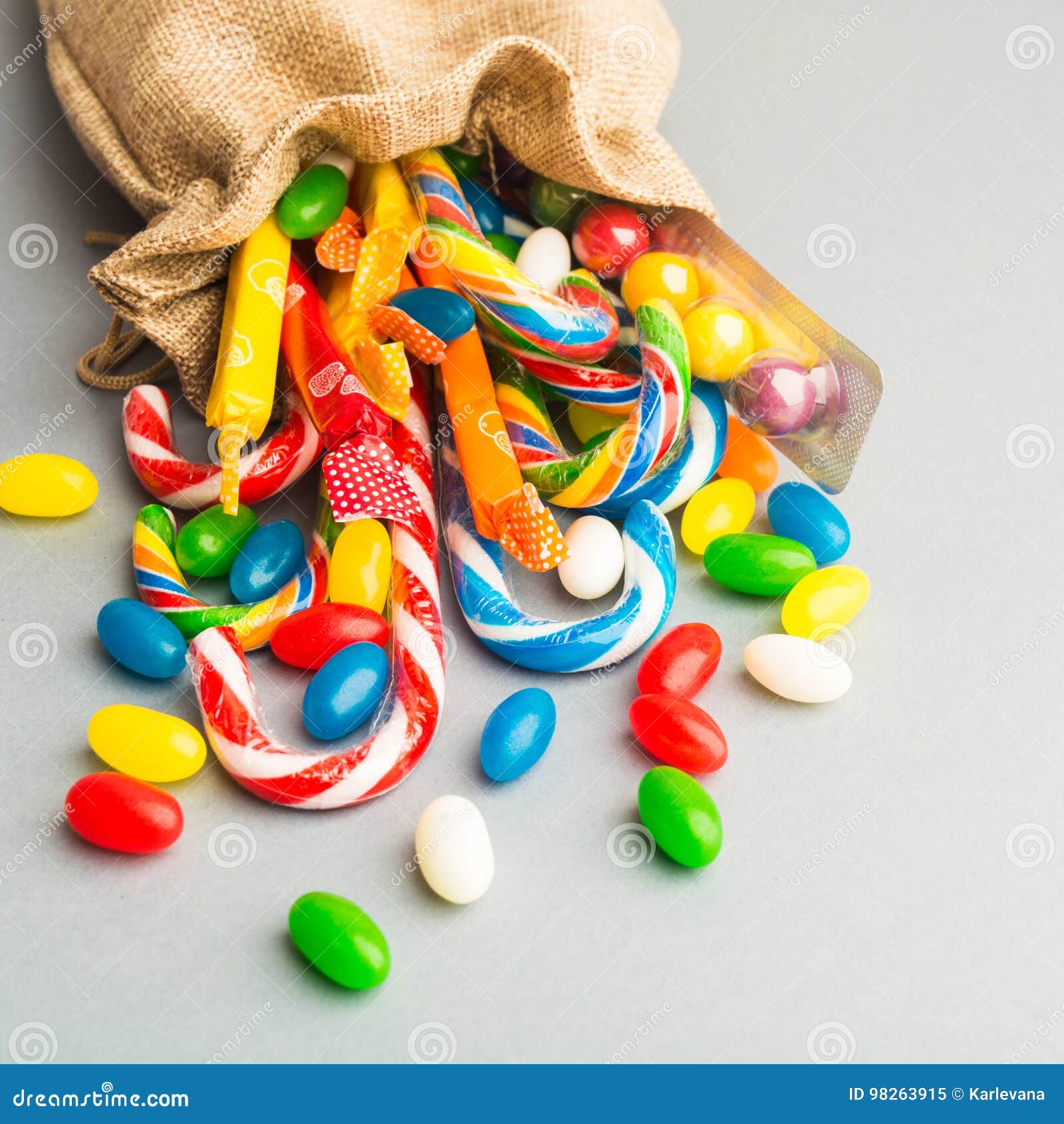 Package of Different Candies Over Grey Background Stock Image - Image ...