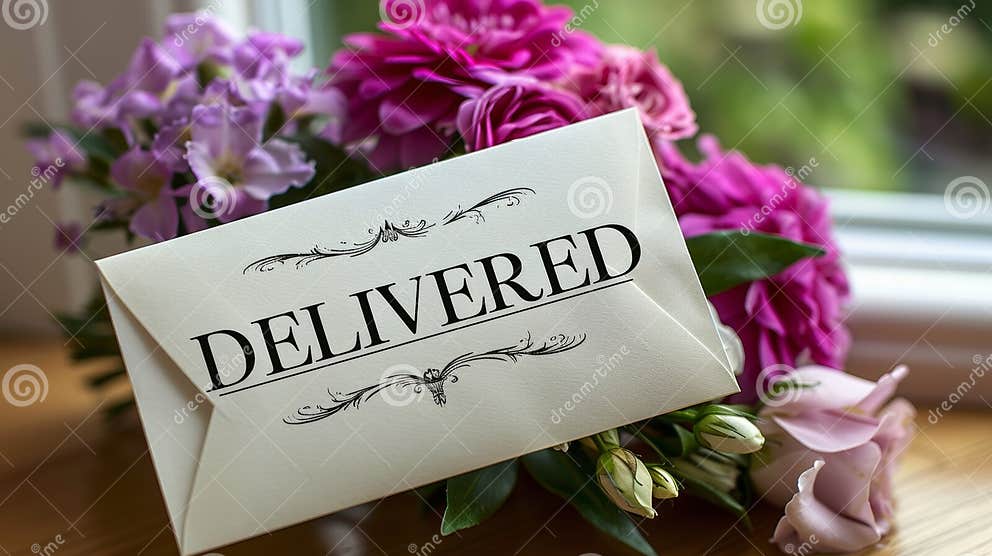 Package Envelope Marked Delivered Rests on Table with Text Indicating ...