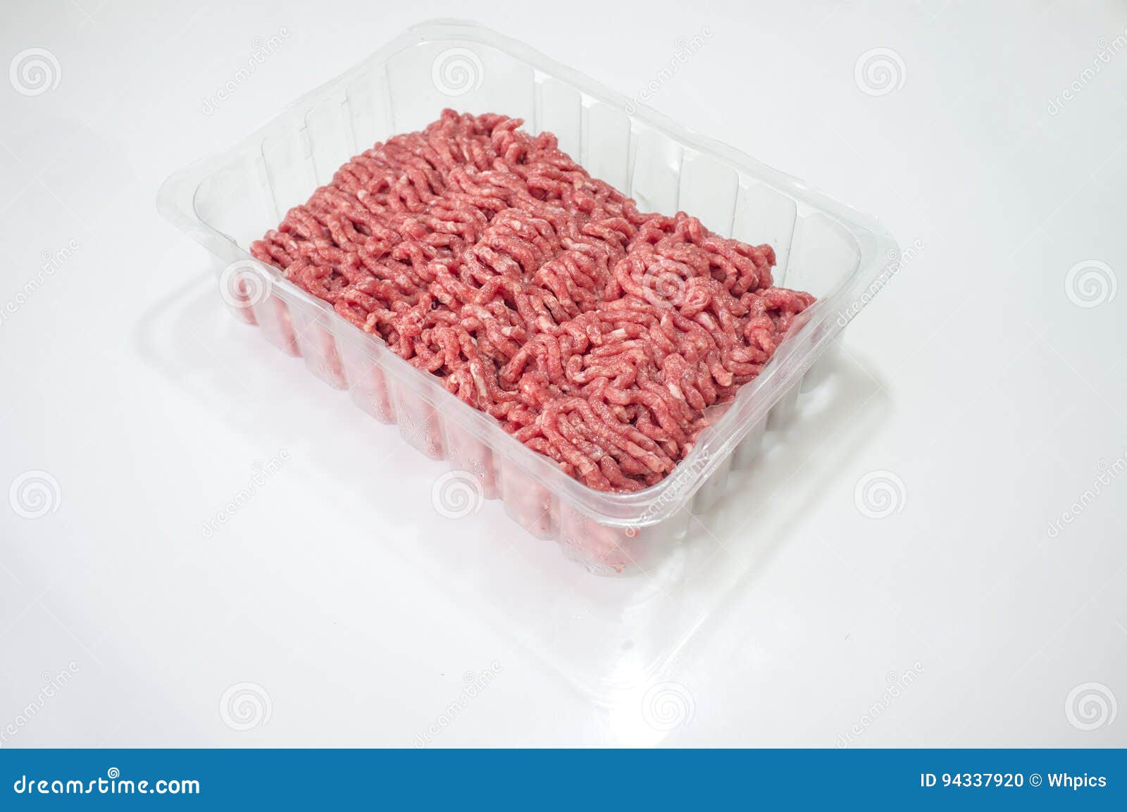 Package with Fresh Minced Meat Over a White Background Stock Photo ...