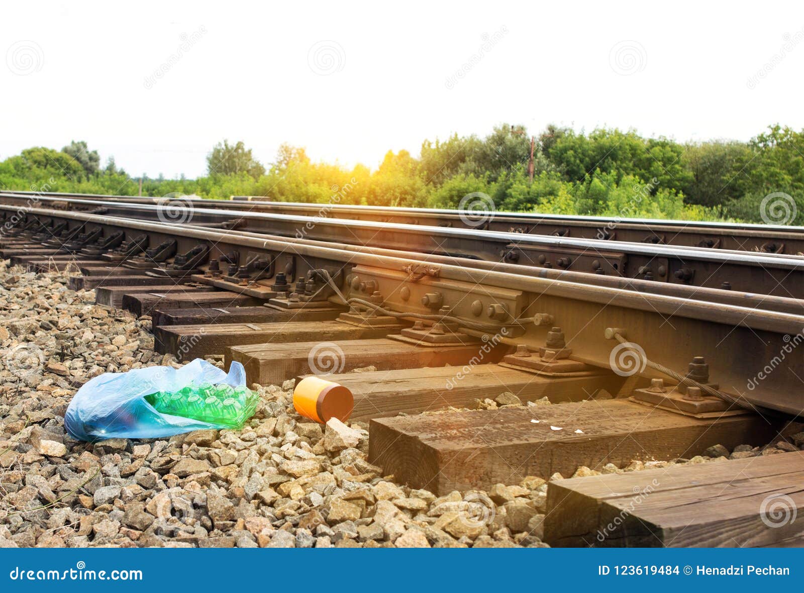 A Package with Garbage on the Railway Thrown Out from the Window of the ...