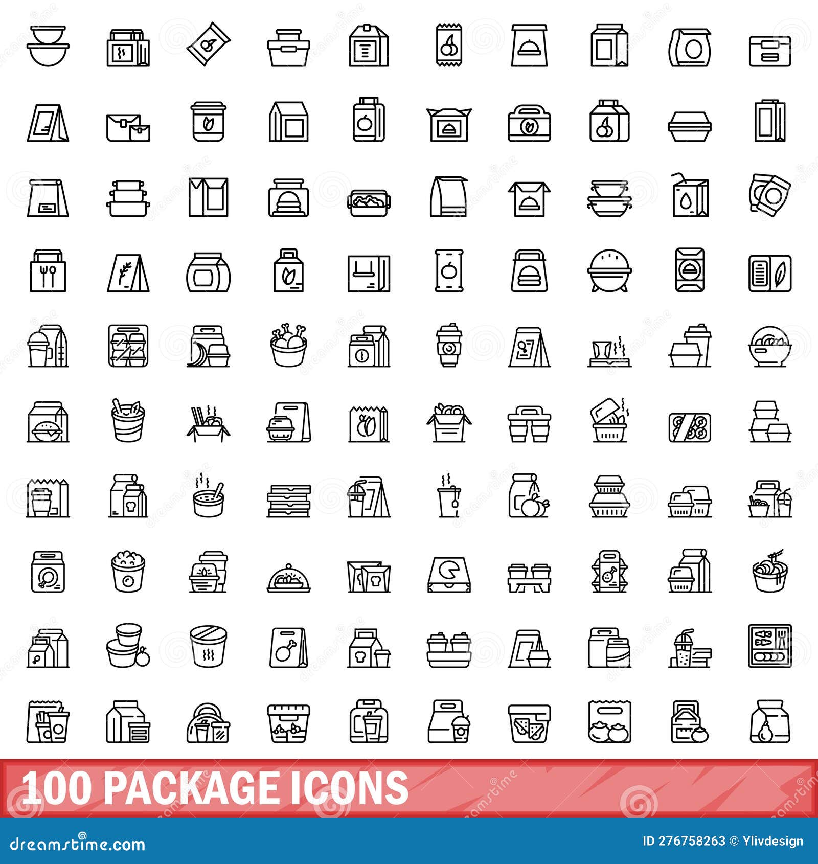 100 Package Icons Set, Outline Style Stock Vector - Illustration of ...