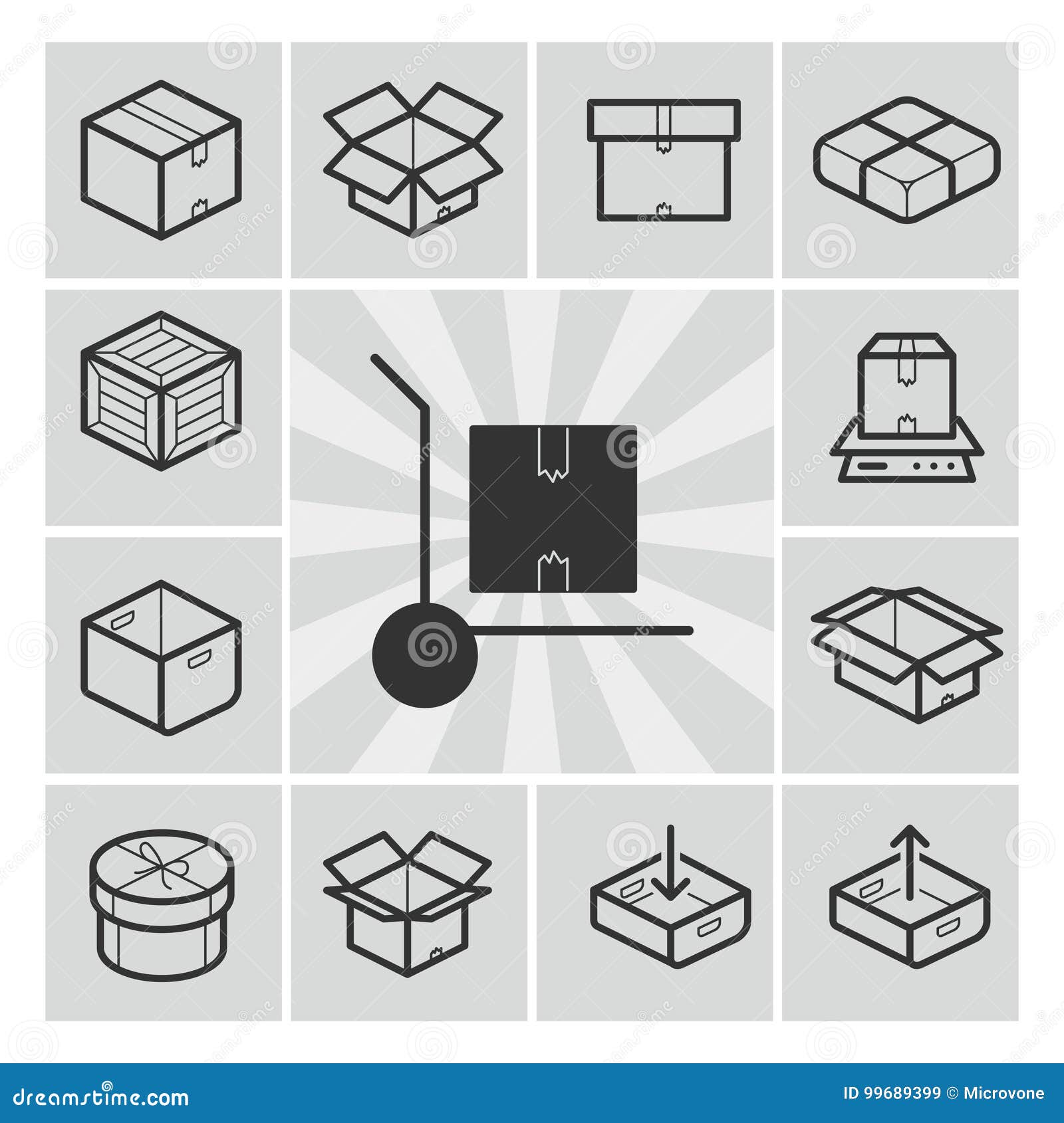 Package Icons Vector Set with Boxes, Crates, Containers Stock Vector ...