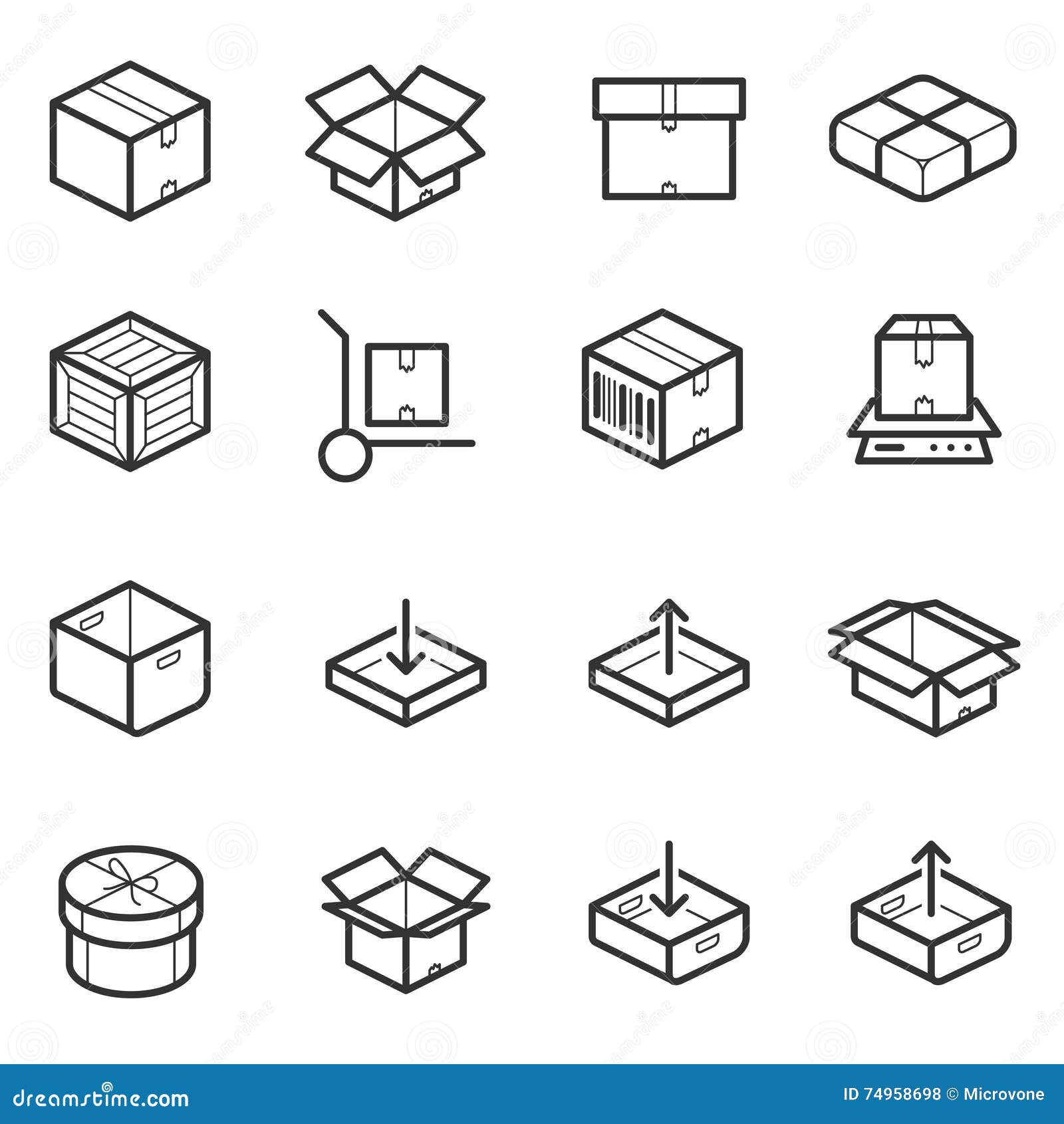 Package Line Thin Icons Vector Set. Boxes, Crates, Containers Stock ...