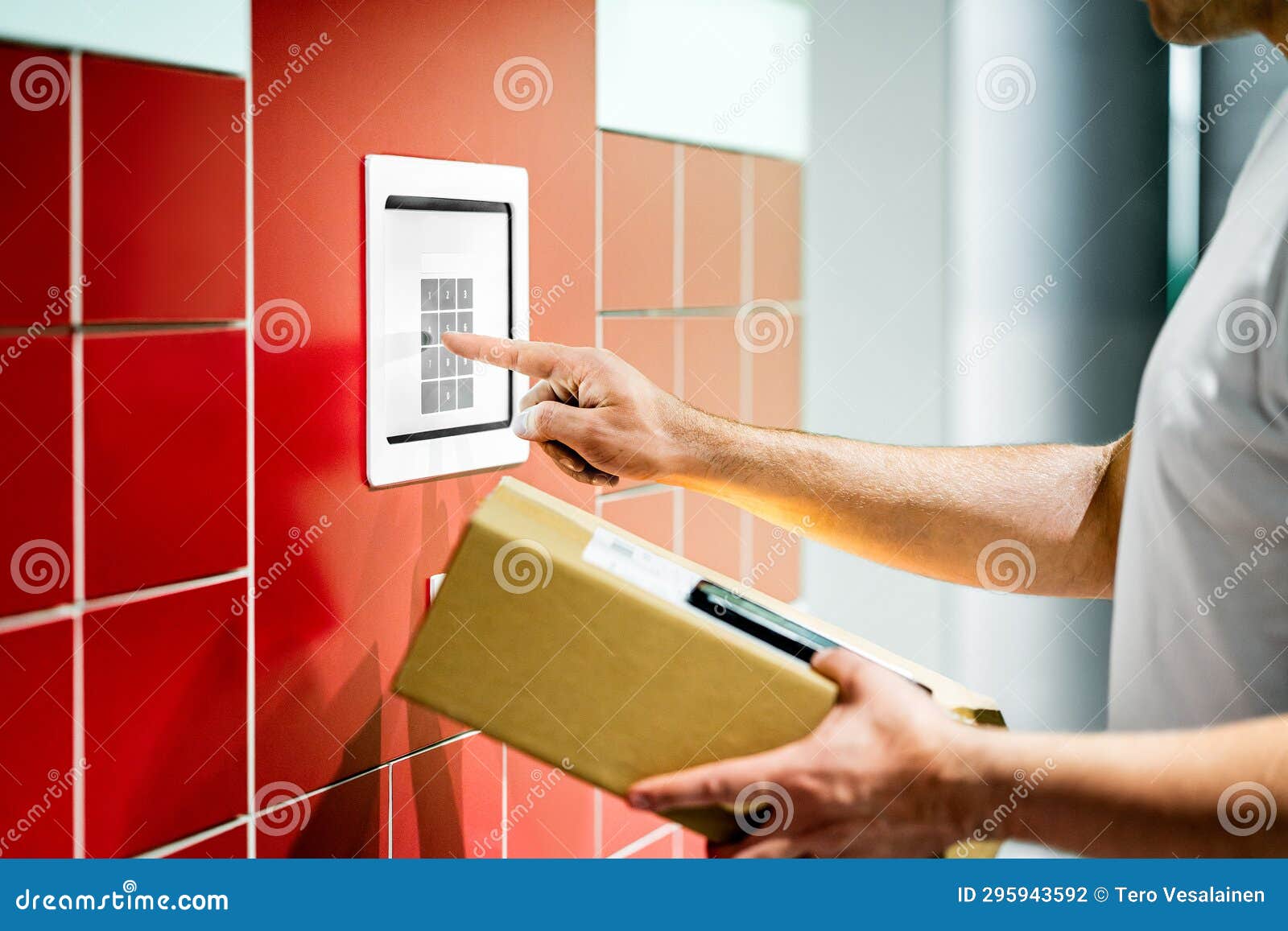 Package Locker Machine. Parcel Service. Box and Mobile Phone. Man Using ...