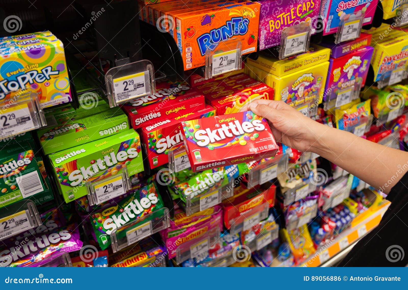 A Package Of Original Fruit Skittles In The Supermarket Editorial Photo Image Of Hand City