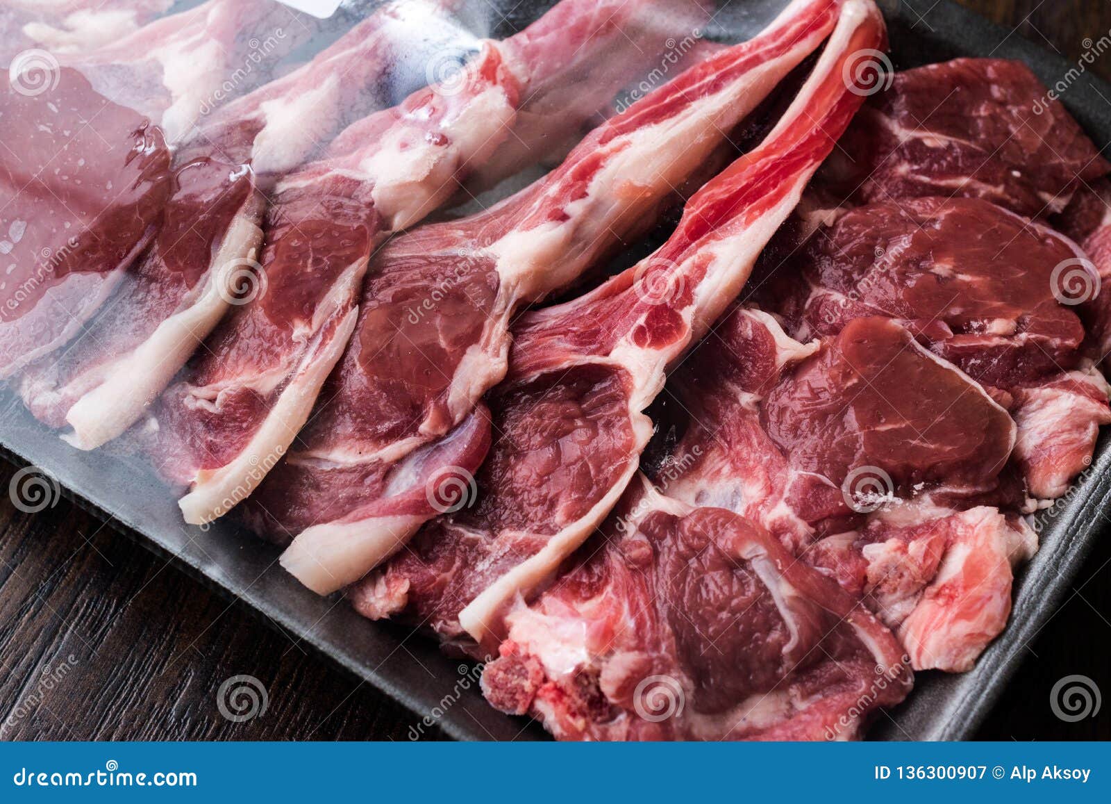 Package of Raw Lamb Chops Meat in Plastic Box / Container Stock Image ...