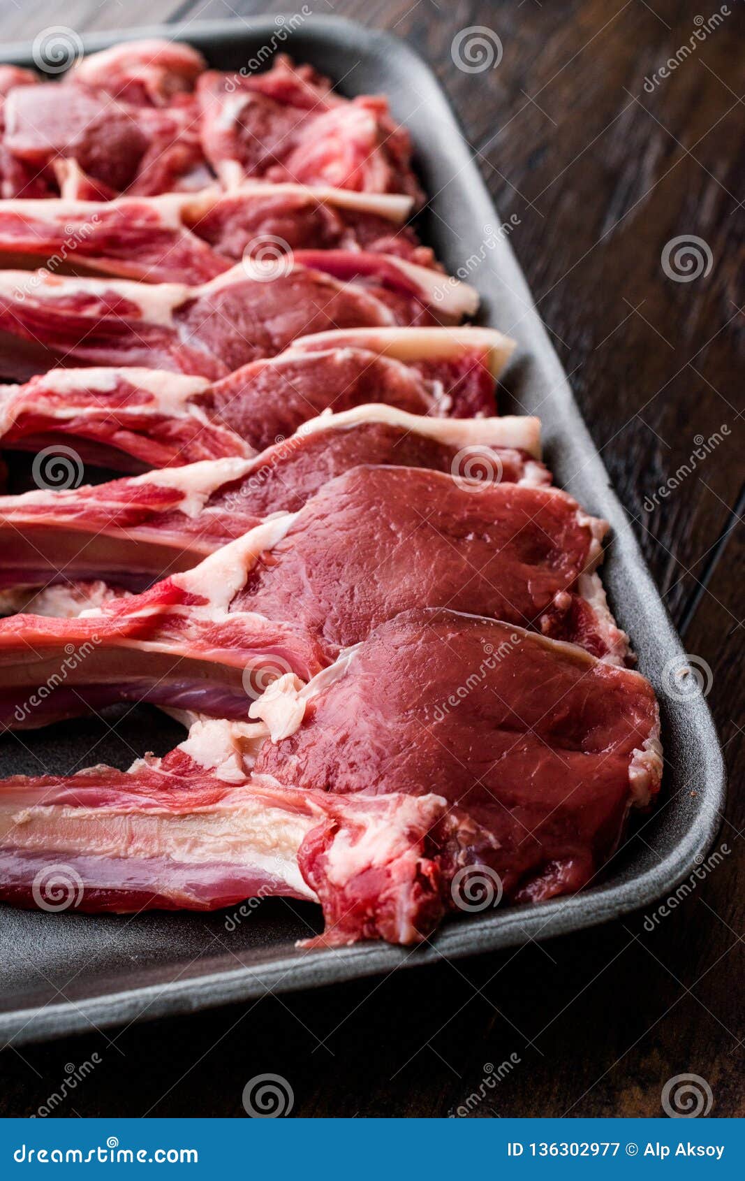Package Of Raw Lamb Chops Meat In Plastic Box / Container. Royalty-Free ...