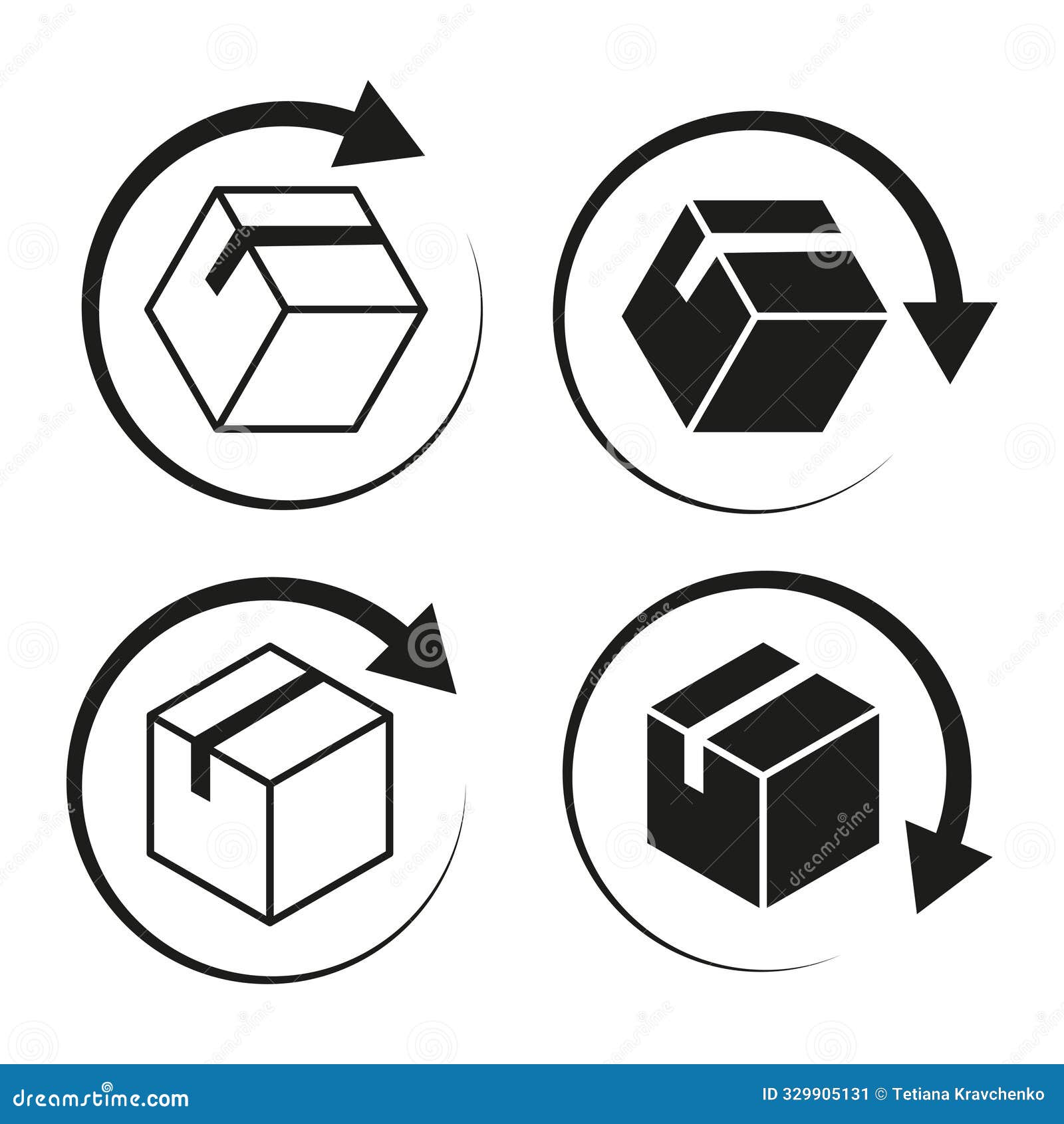 Package Return Icons. Circular Arrow Symbols. Black and White Designs ...