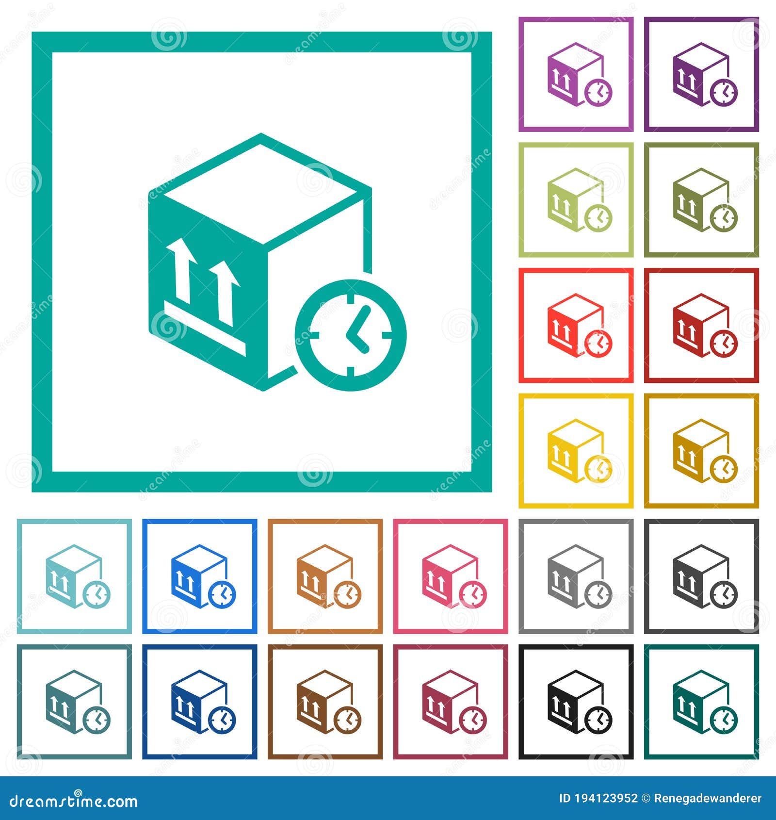 Package Shipping Time Flat Color Icons with Quadrant Frames Stock ...