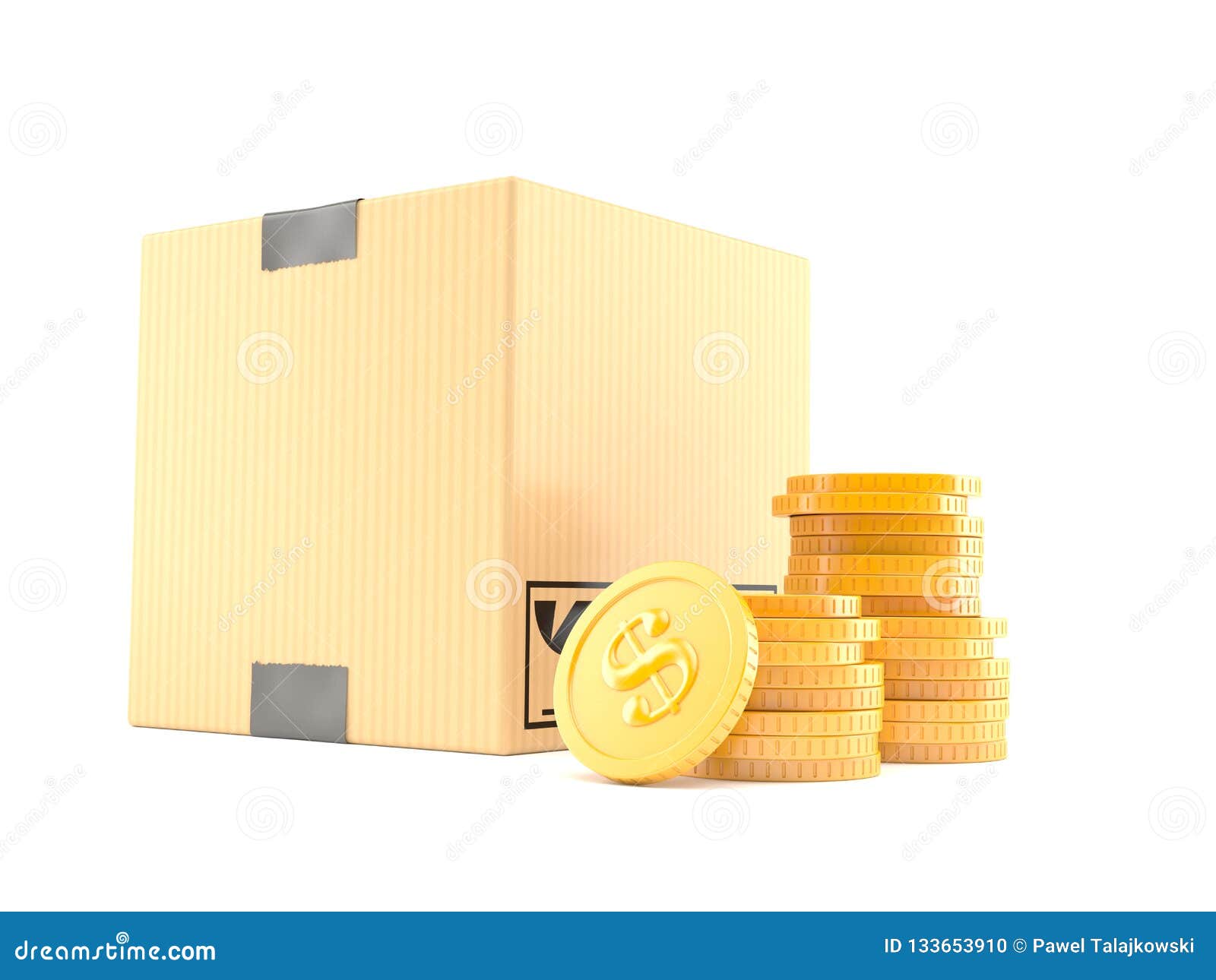 Package with Stack of Coins Stock Illustration - Illustration of money ...