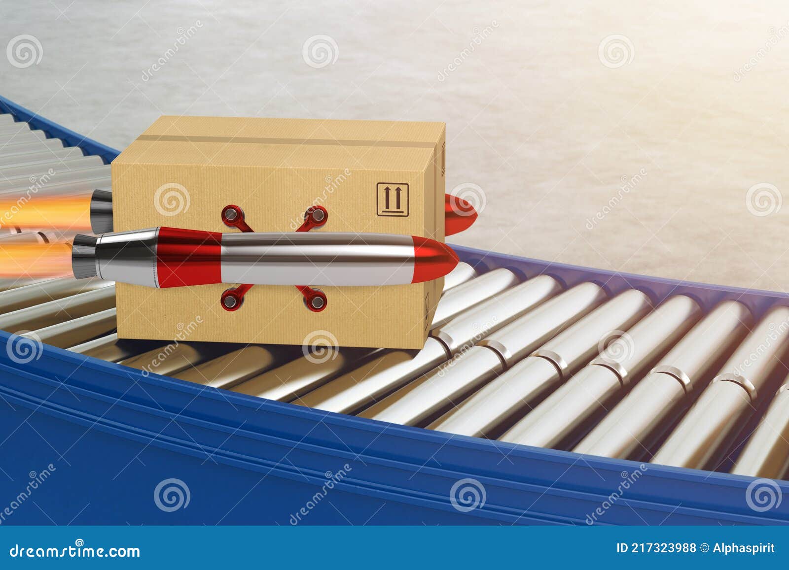 Package Starts To Fly Fast Like a Rocket. Concept of Priority Shipping ...