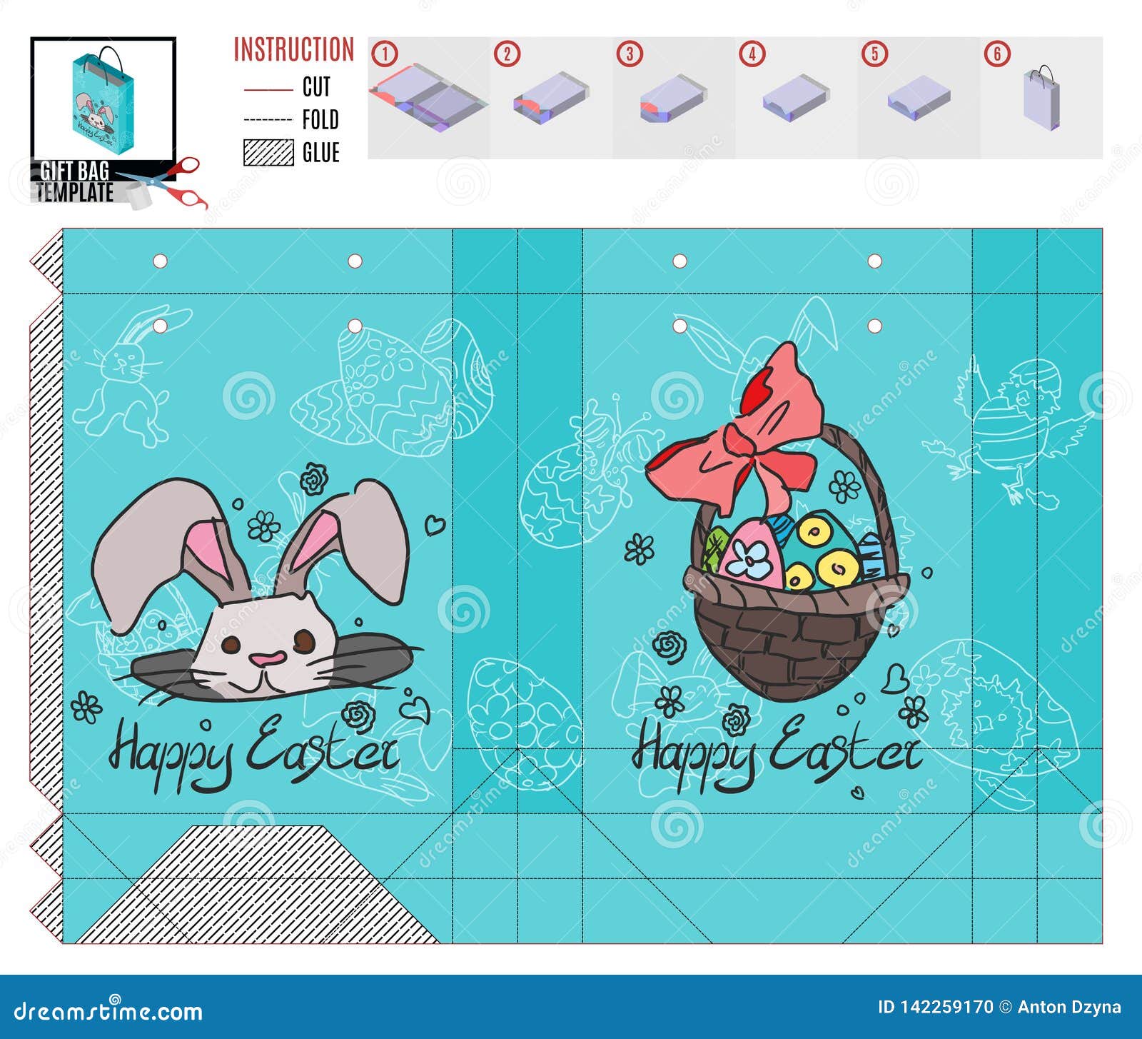 Package Template for Easter Holiday with Doodle Drawings Stock ...