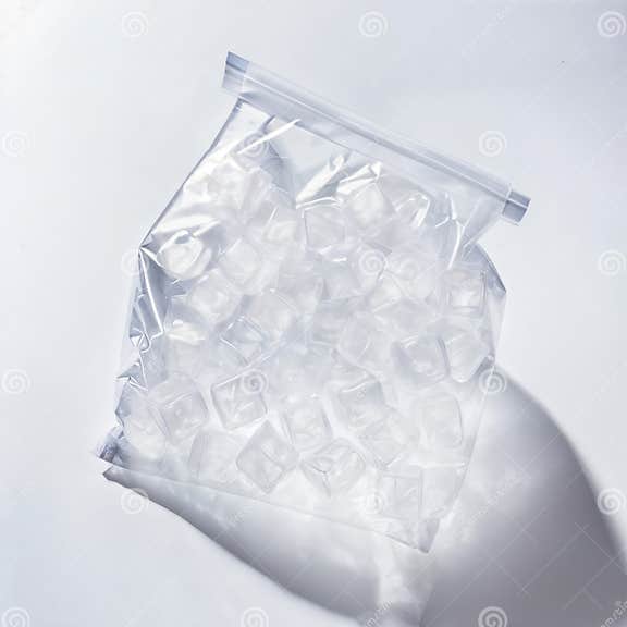 Packaged Bag of Ice with Shadow Isolated on White Background Stock ...