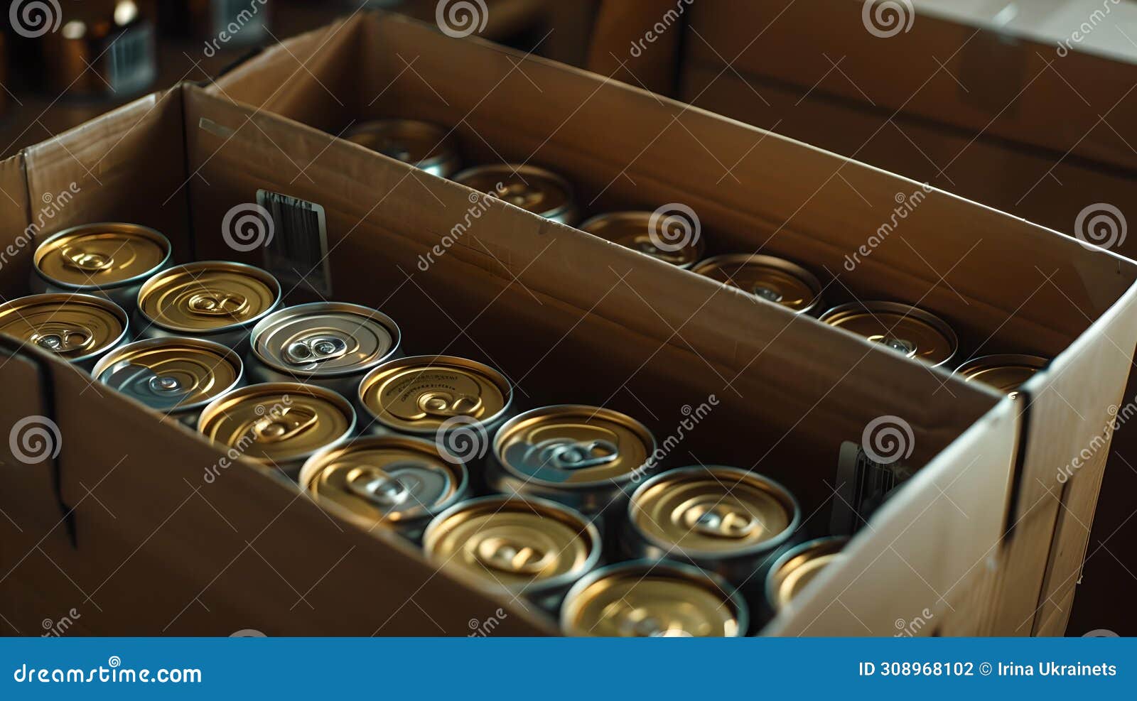Packaged Canned Goods Ready for Distribution in a Cardboard Box. a ...