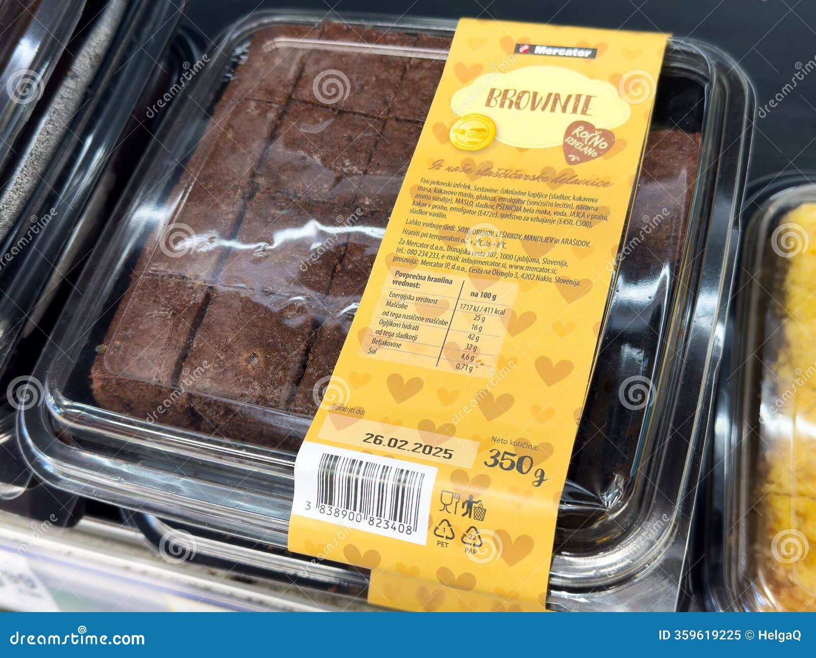 Packaged Chocolate Brownie Dessert on Store Shelf with Label and ...