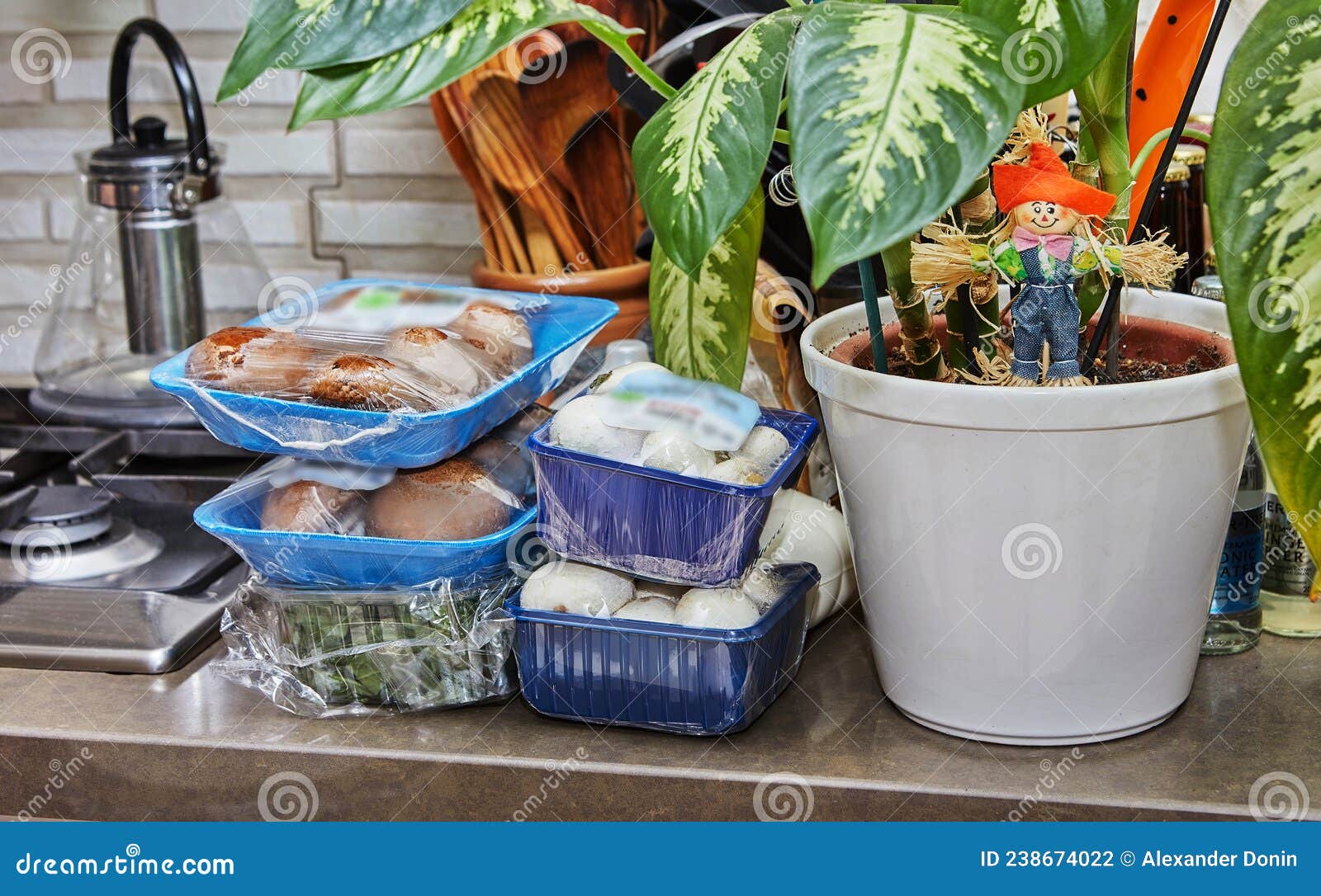 Packaged Food is Ready for Cooking on the Countertop in the Kitchen ...