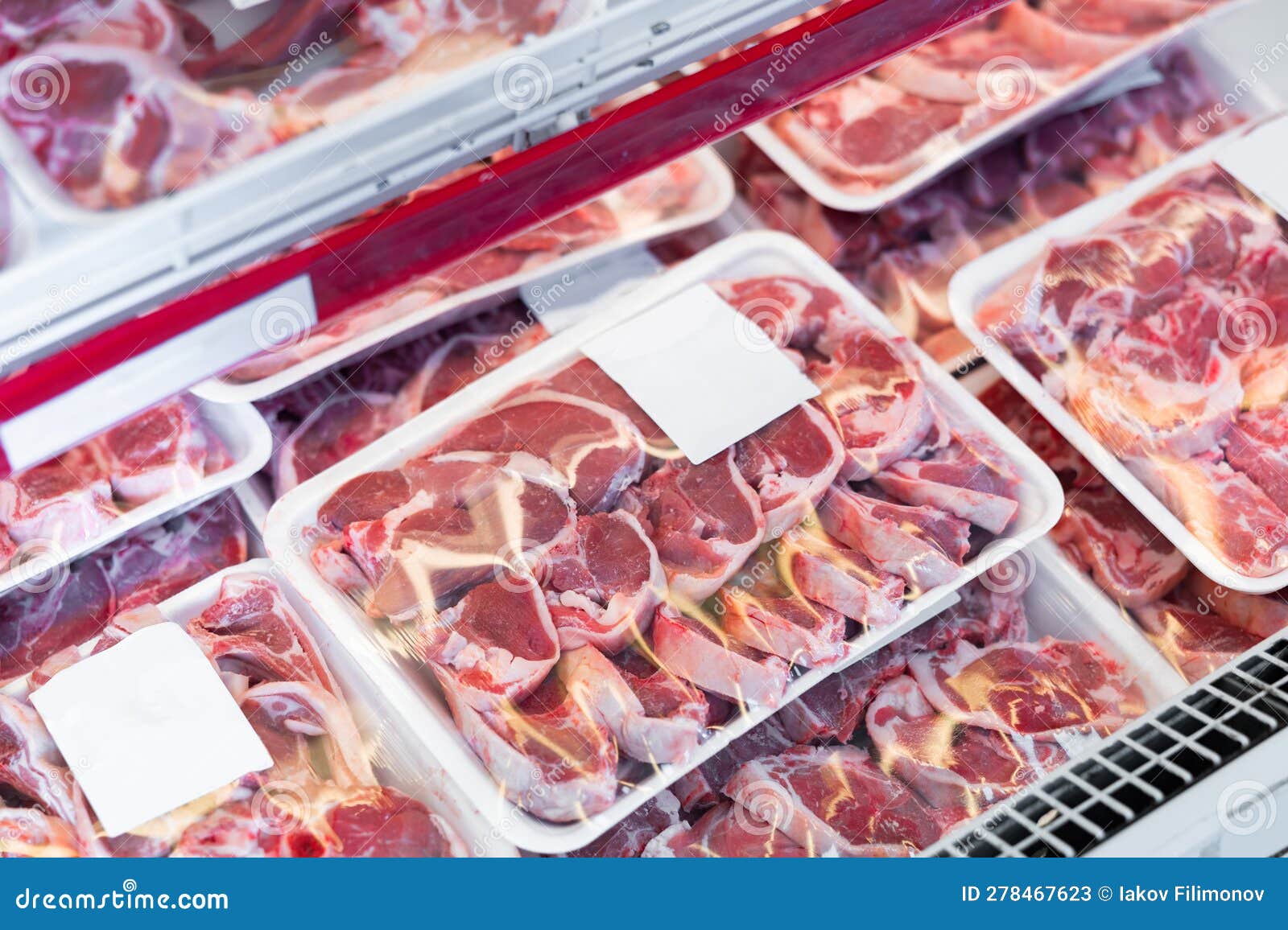 Packaged Mutton Meat Laid Out on Display Shelves of Butcher Store Stock ...