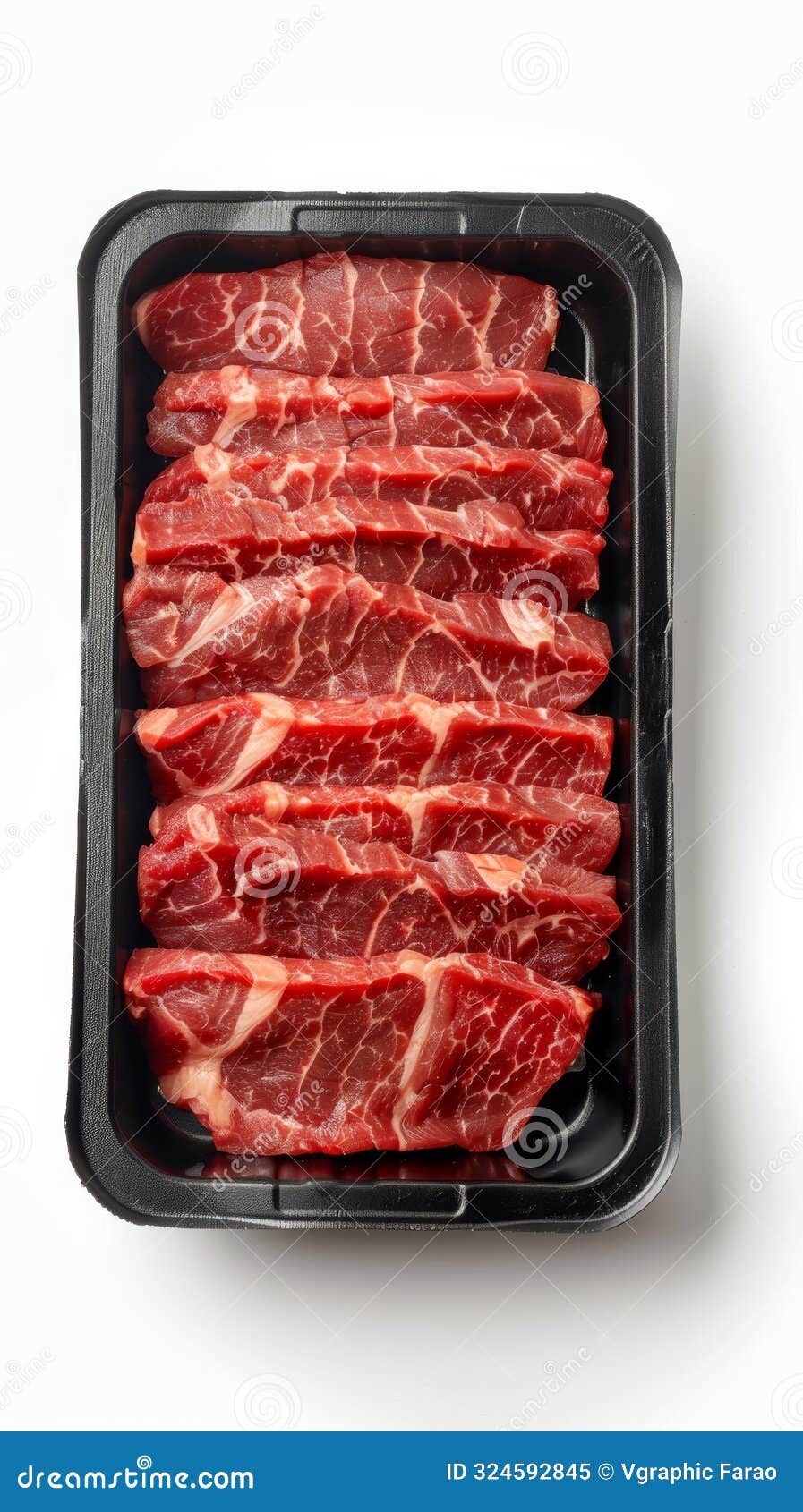 Packaged Raw Beef Slices in a Black Plastic Tray, Top View. Fresh Meat ...