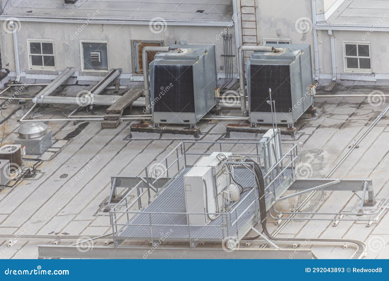Large City Building HVAC Electrical Rooftop Packaged Units. Stock Image ...