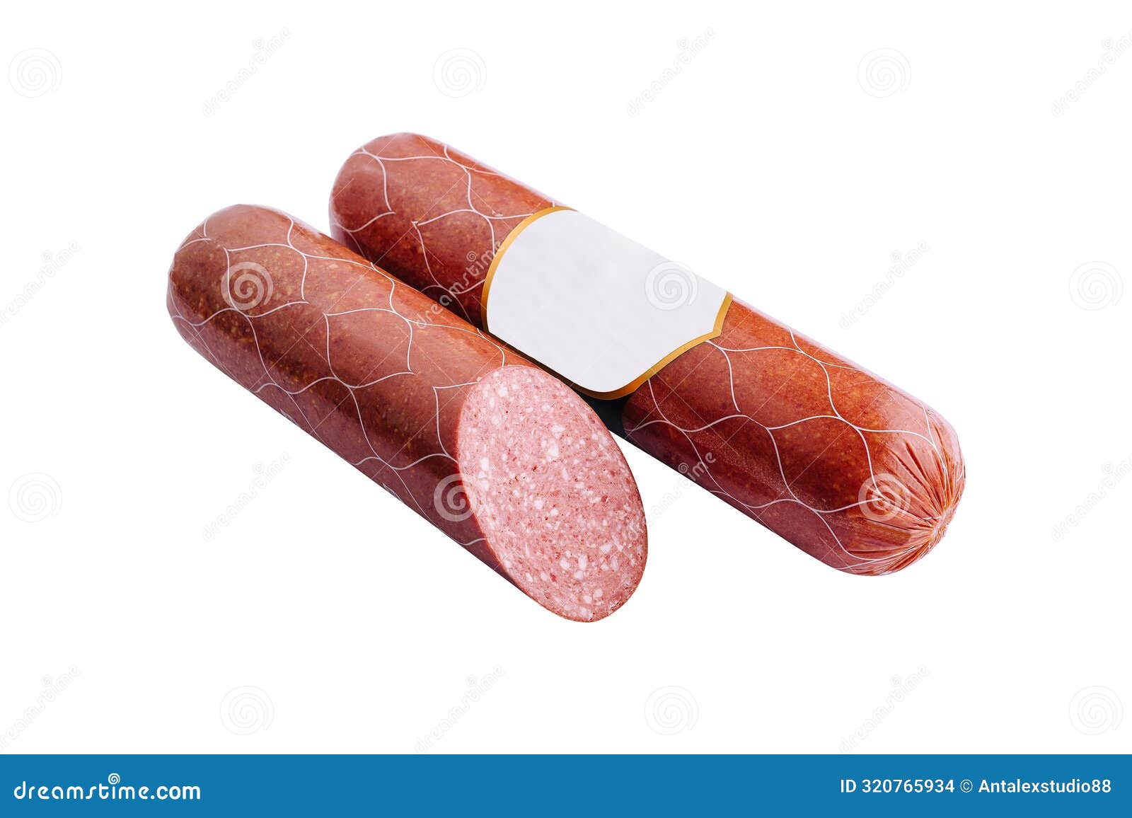 Packaged Salami Sausage and a Slice Isolated on White Stock Photo ...