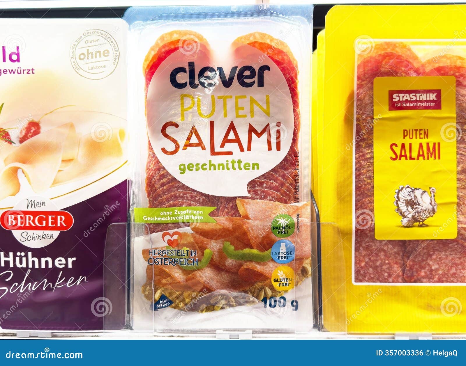 Packaged Turkey Salami and Chicken Slices Displayed in Grocery Store ...