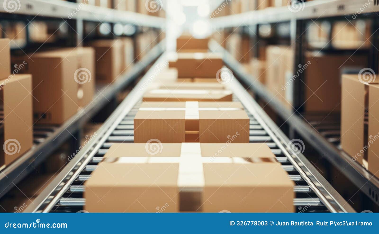 Packages on a Conveyor Belt in a Warehouse Stock Image - Image of ...