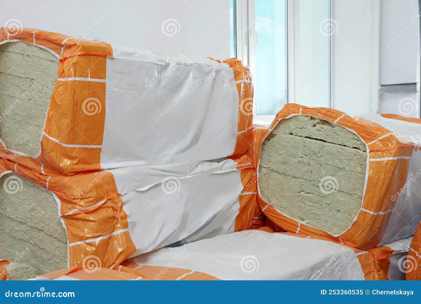 Packages of Thermal Insulation Material in Room Stock Image - Image of ...