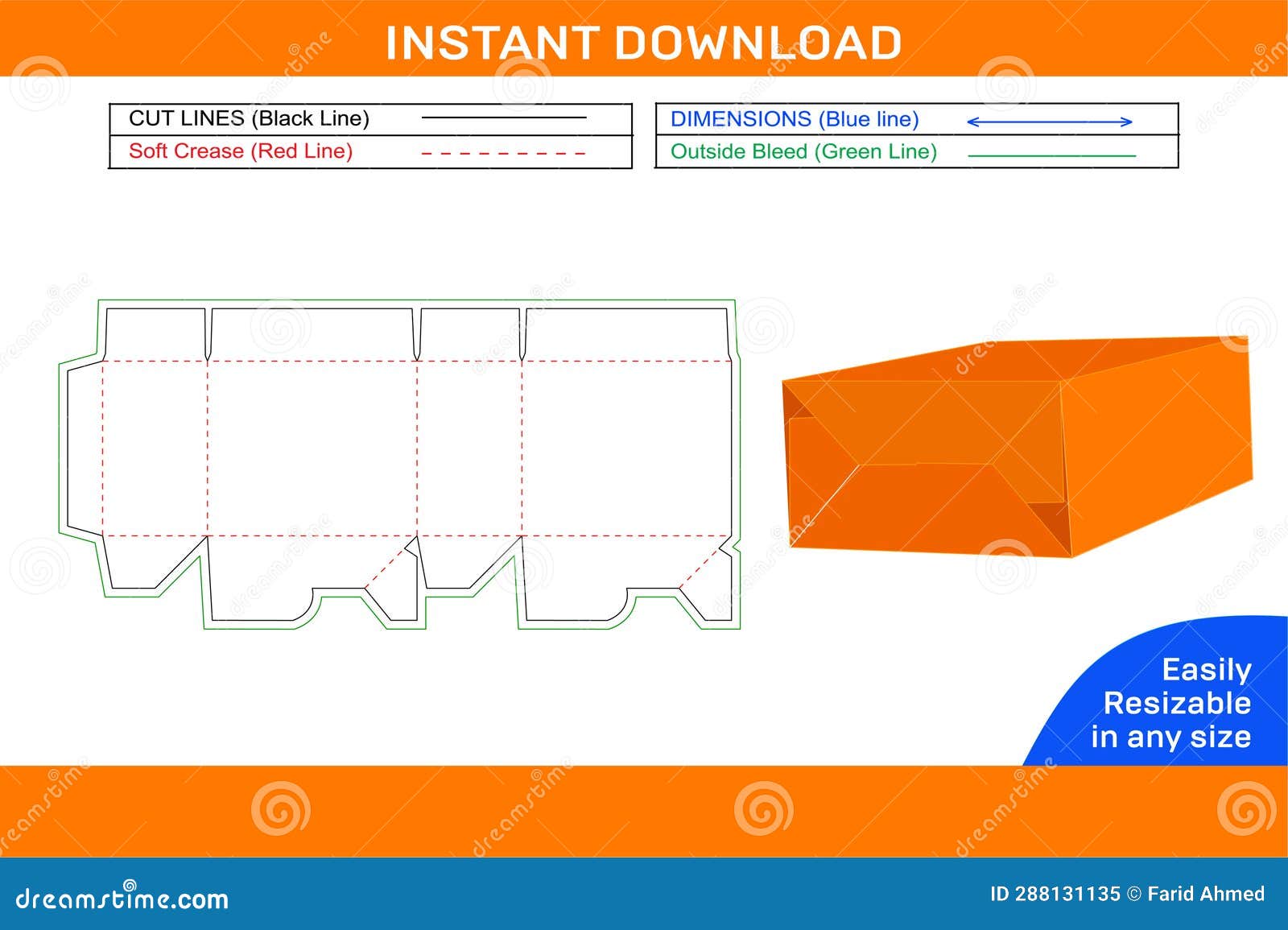 Packaging Auto Bottom Lock Tuck Top Box Dieline Template and 3D Box ...