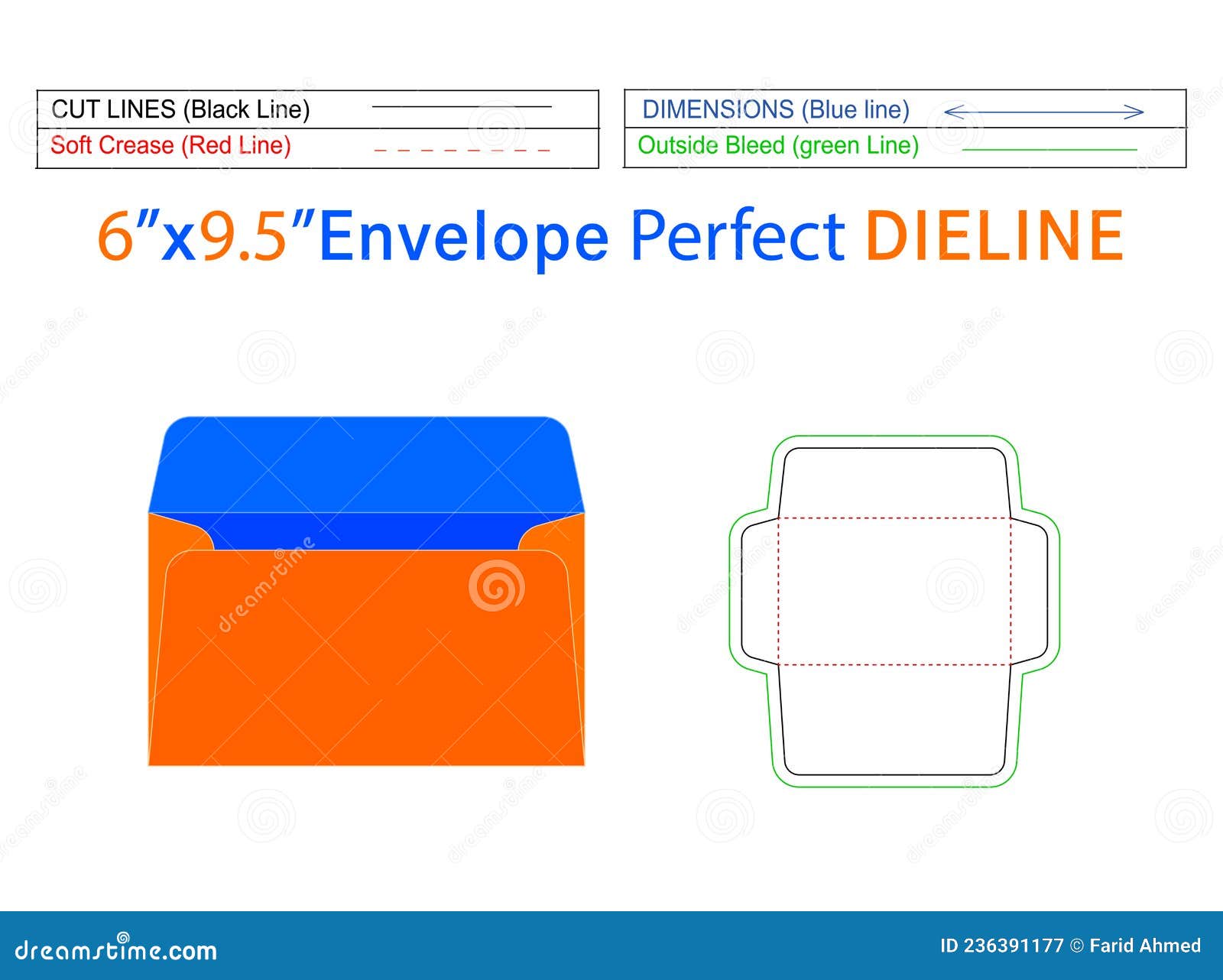 Packaging Booklet Envelope 6x9.5 Inch Dieline Template And 3D Envelope ...