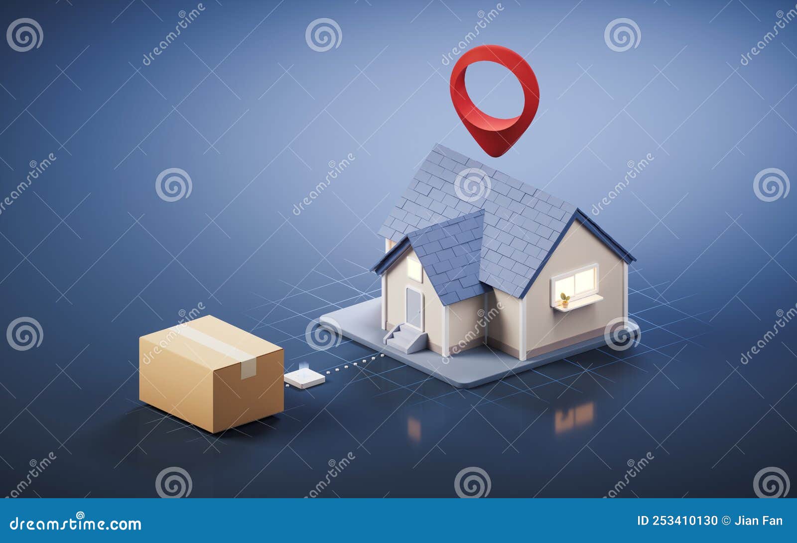 Packaging Box with House, 3d Rendering Stock Illustration ...