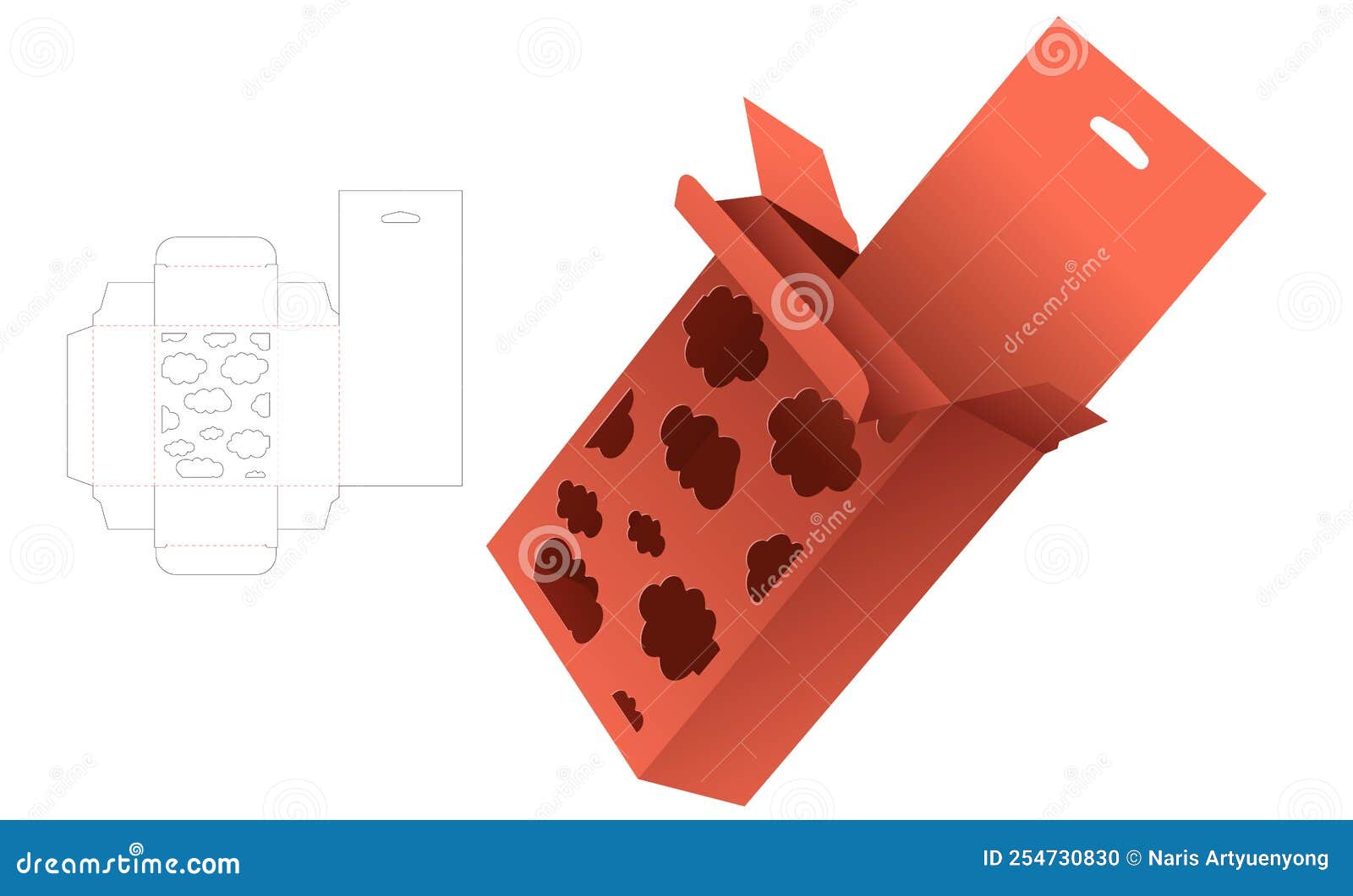 Packaging Box with Stenciled Striped Pattern Die Cut Template and 3D ...