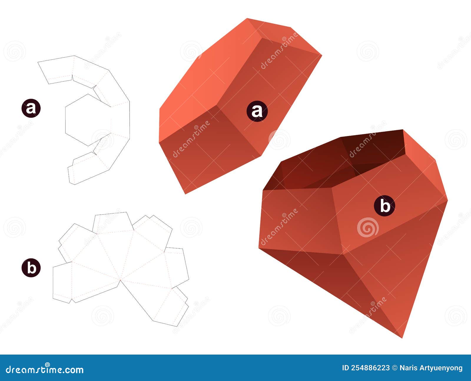 Packaging Box with Stenciled Striped Pattern Die Cut Template and 3D ...