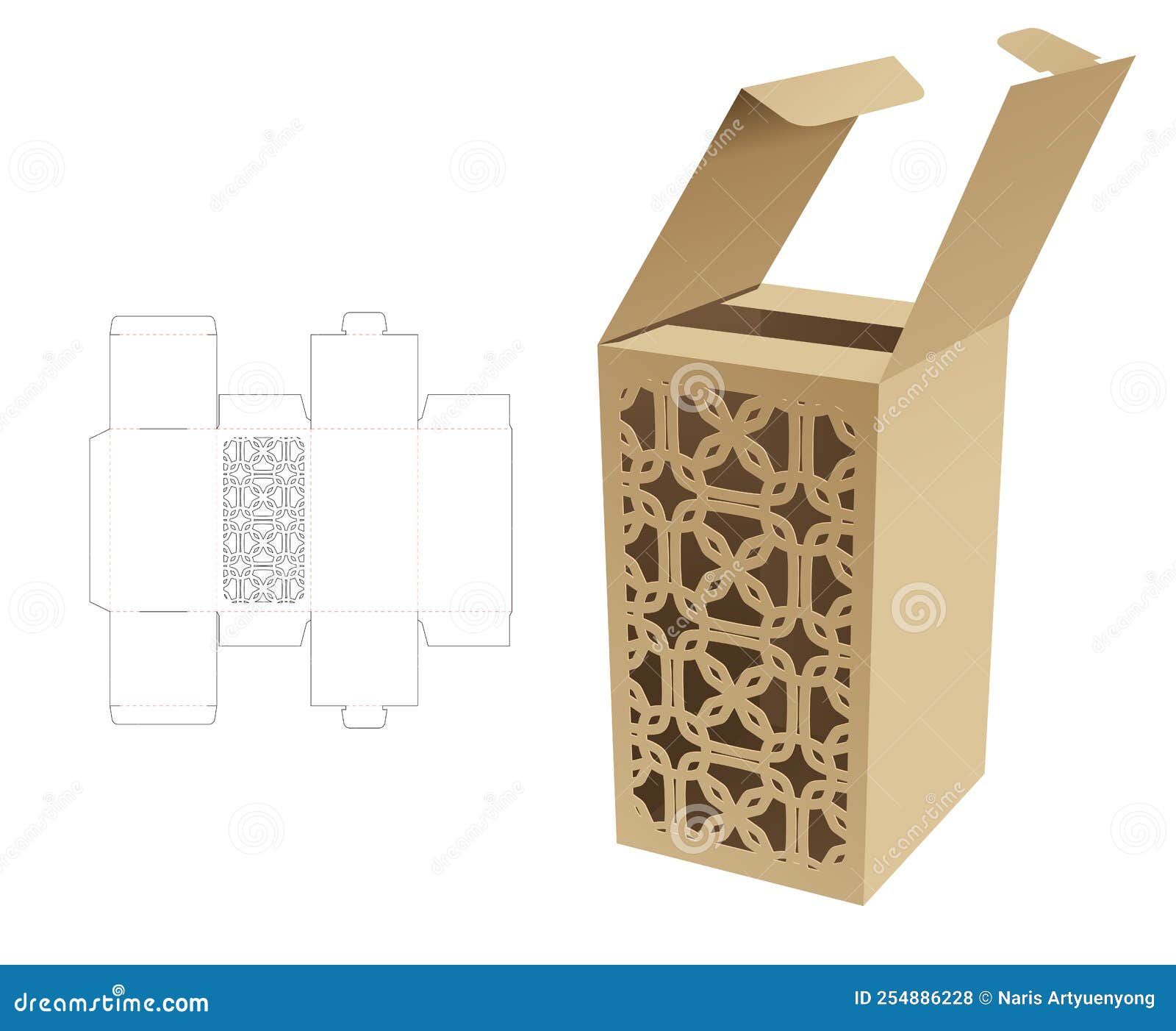Packaging Box with Stenciled Striped Pattern Die Cut Template and 3D ...