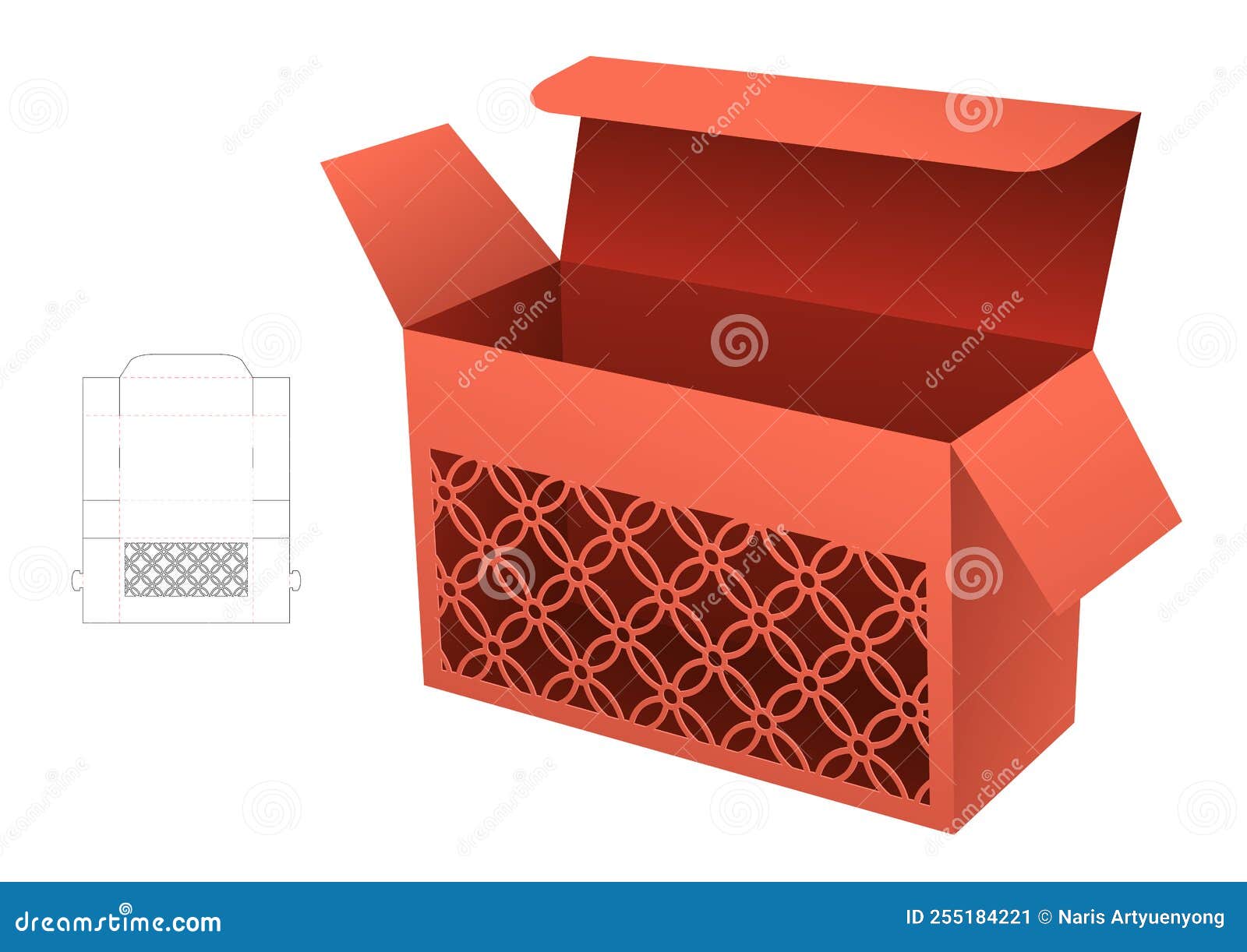 Packaging Box with Stenciled Striped Pattern Die Cut Template and 3D ...