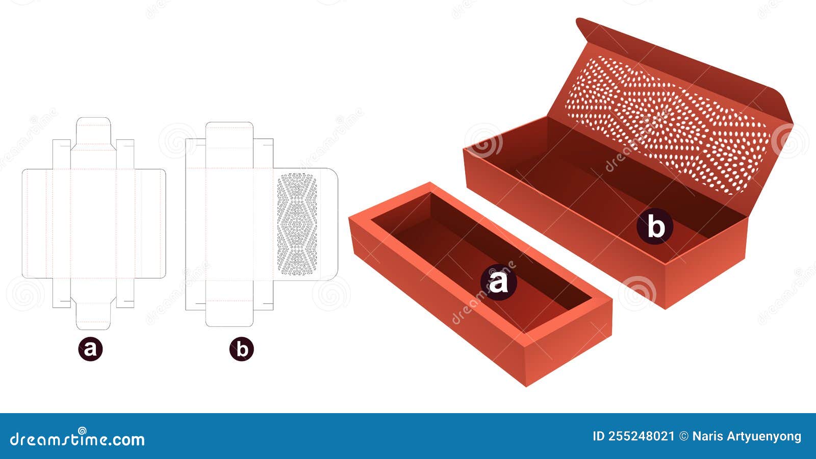 Packaging Box with Stenciled Striped Pattern Die Cut Template and 3D ...