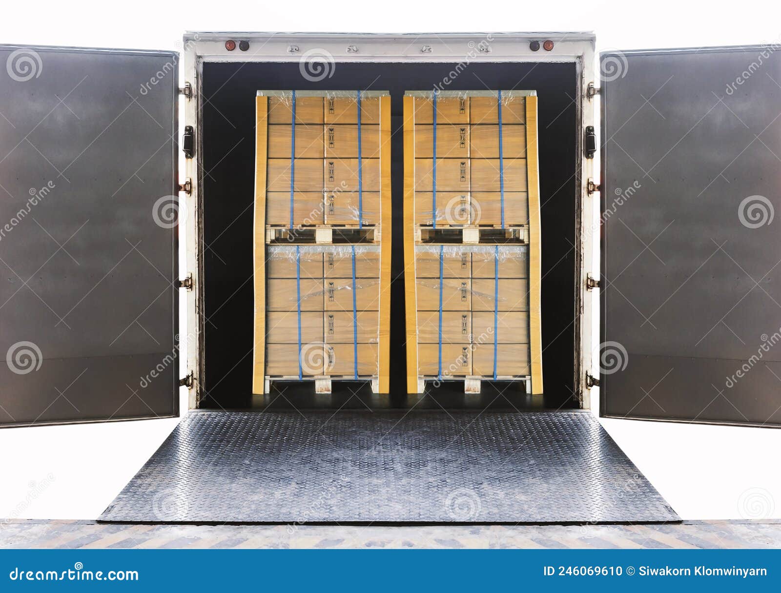 Packaging Boxes Stacked on Pallets Loading into Shipping Cargo ...